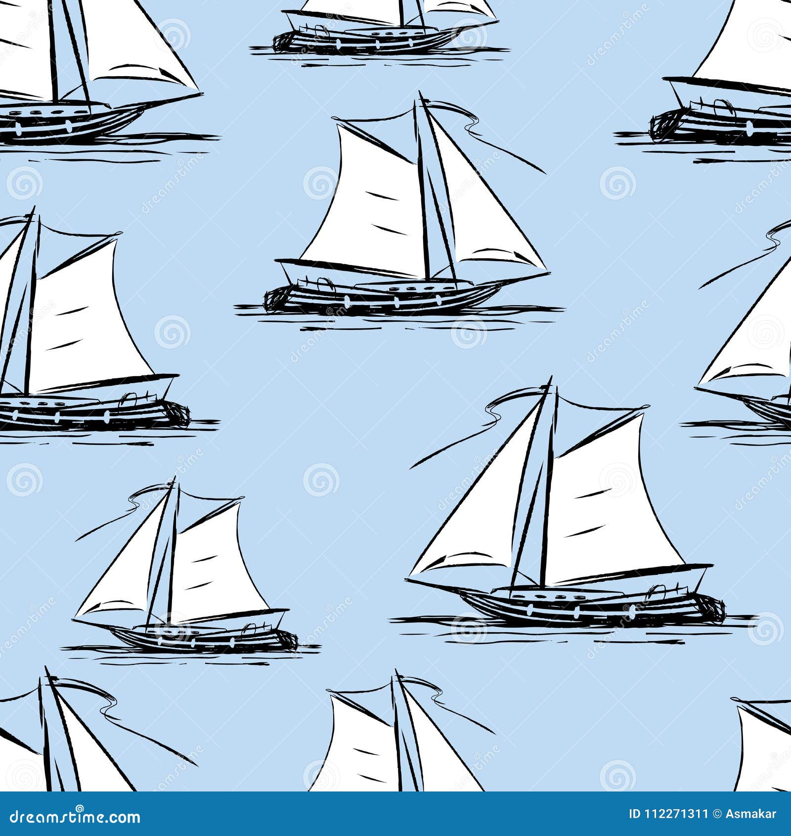 Seamless Background of the Sailing Boats Stock Vector - Illustration of ...