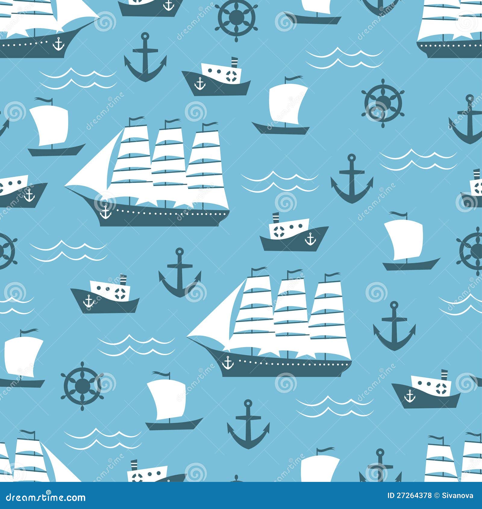 Seamless Background with Sailing Ship Stock Vector - Illustration of ...
