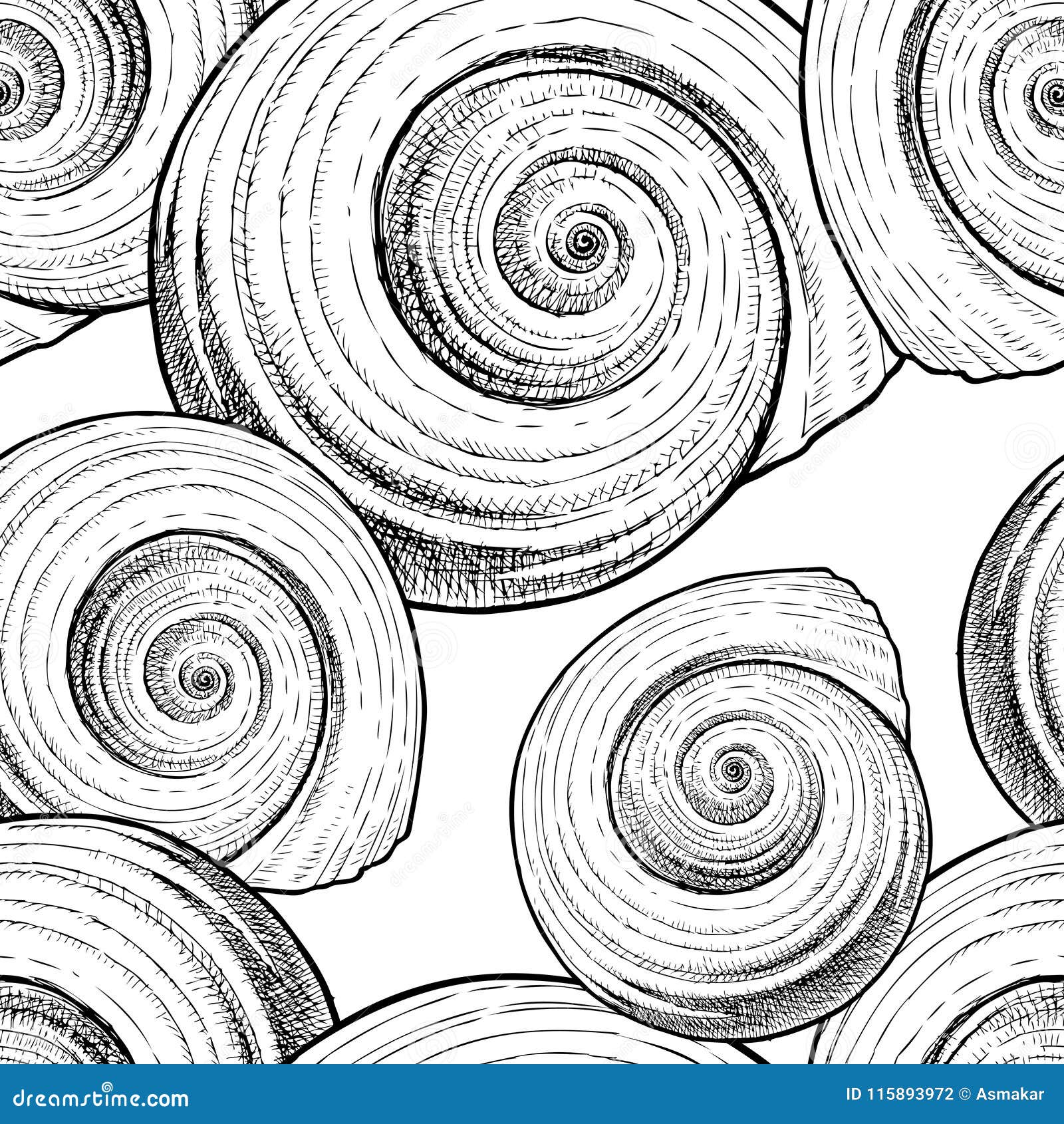 Pattern of the Drawn Spiral Seashells Stock Vector - Illustration of ...