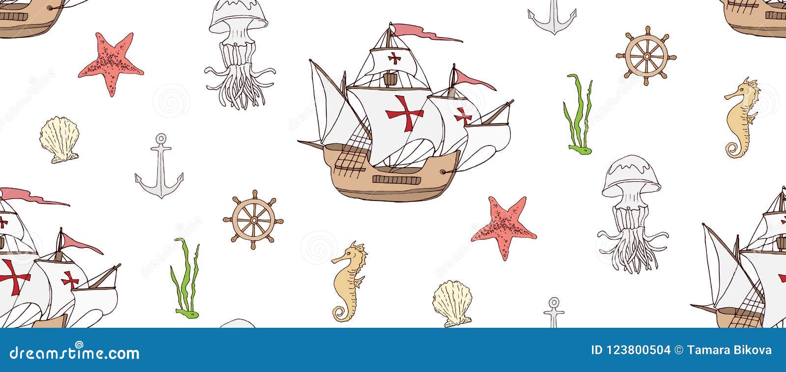 Seamless Background with Sea Theme Stock Vector - Illustration of ...