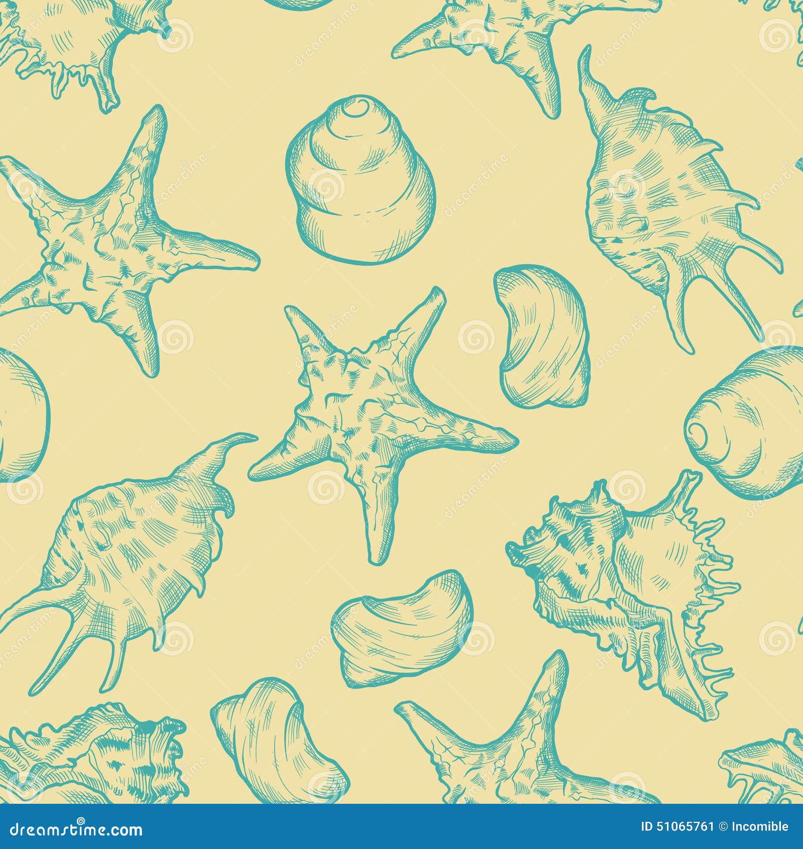 Seamless Background with Shells. Hand Drawn Stock Vector - Illustration ...