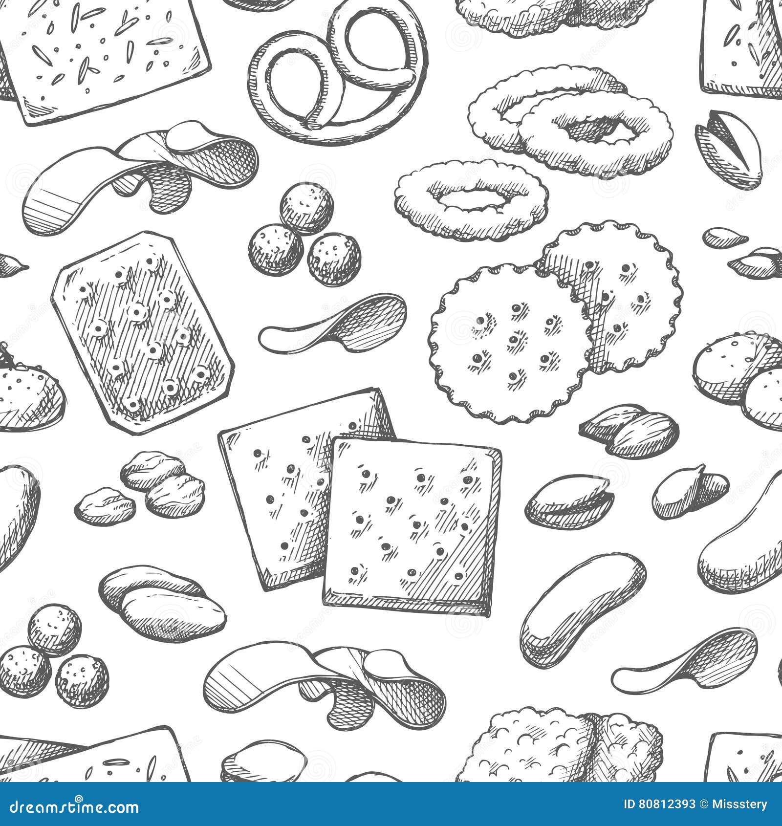 Seamless Background with Sketch Snack Food Stock Vector - Illustration ...