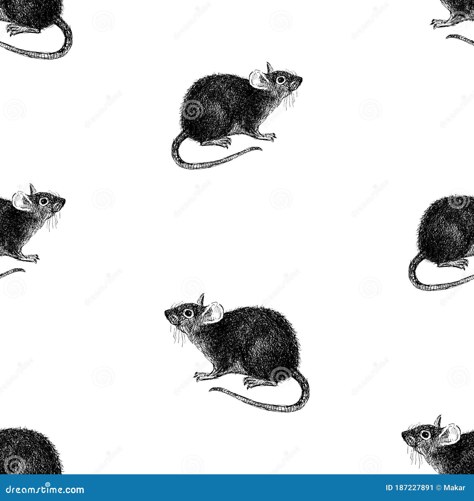 Seamless Background of Sketches Black Eared Rat Stock Vector ...