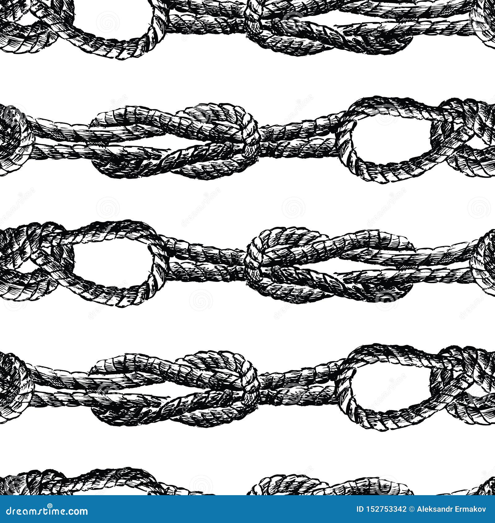 Seamless Background of Sketches of Rigging Rope Tied in Knots Stock ...