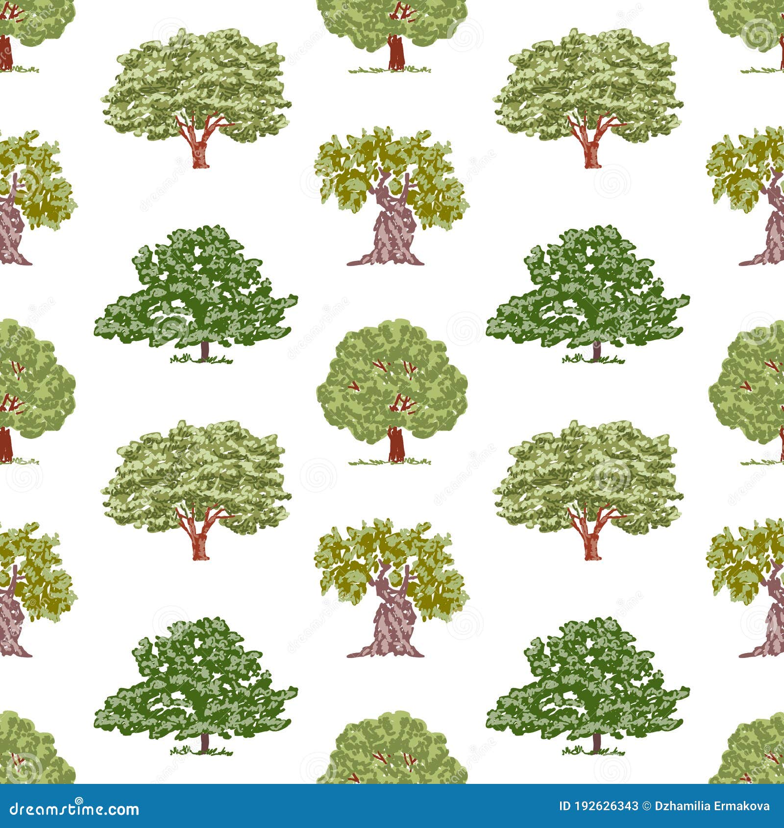 Seamless Background of Sketches Various Deciduous Trees Stock Vector - Illustration of wood ...