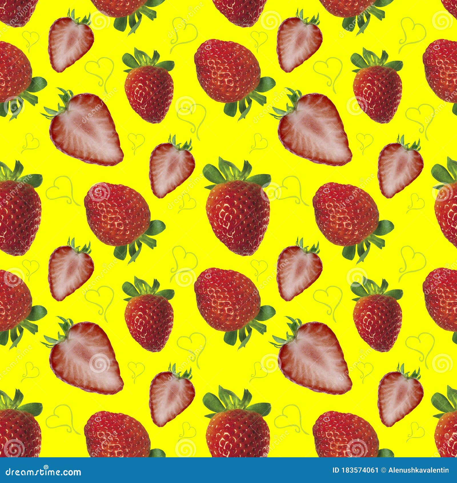 Seamless Background with Strawberry on Yellow Stock Image - Image of ...