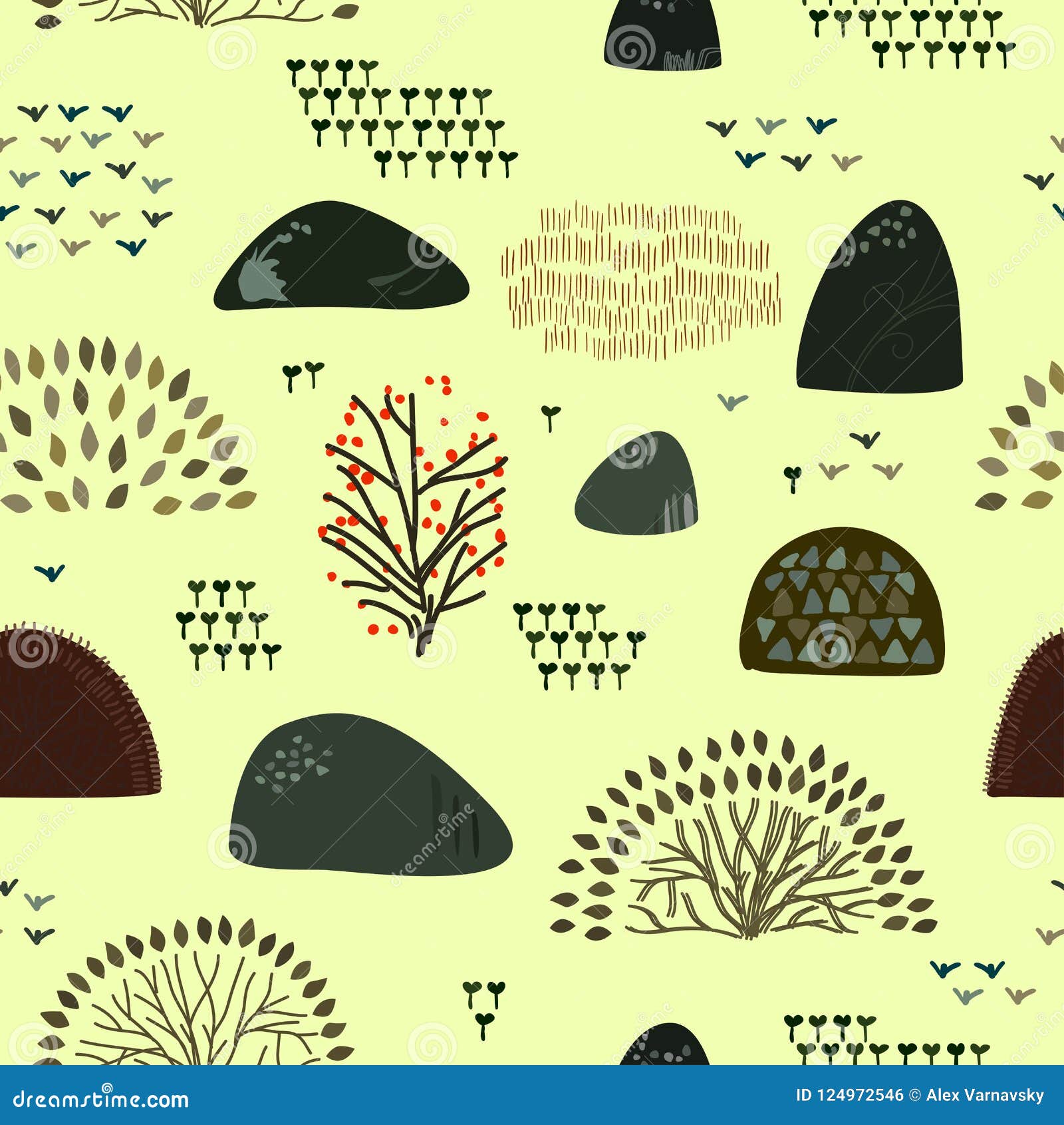 Seamless Background with Stylized Autumn Trees. Forest Bright Pattern ...