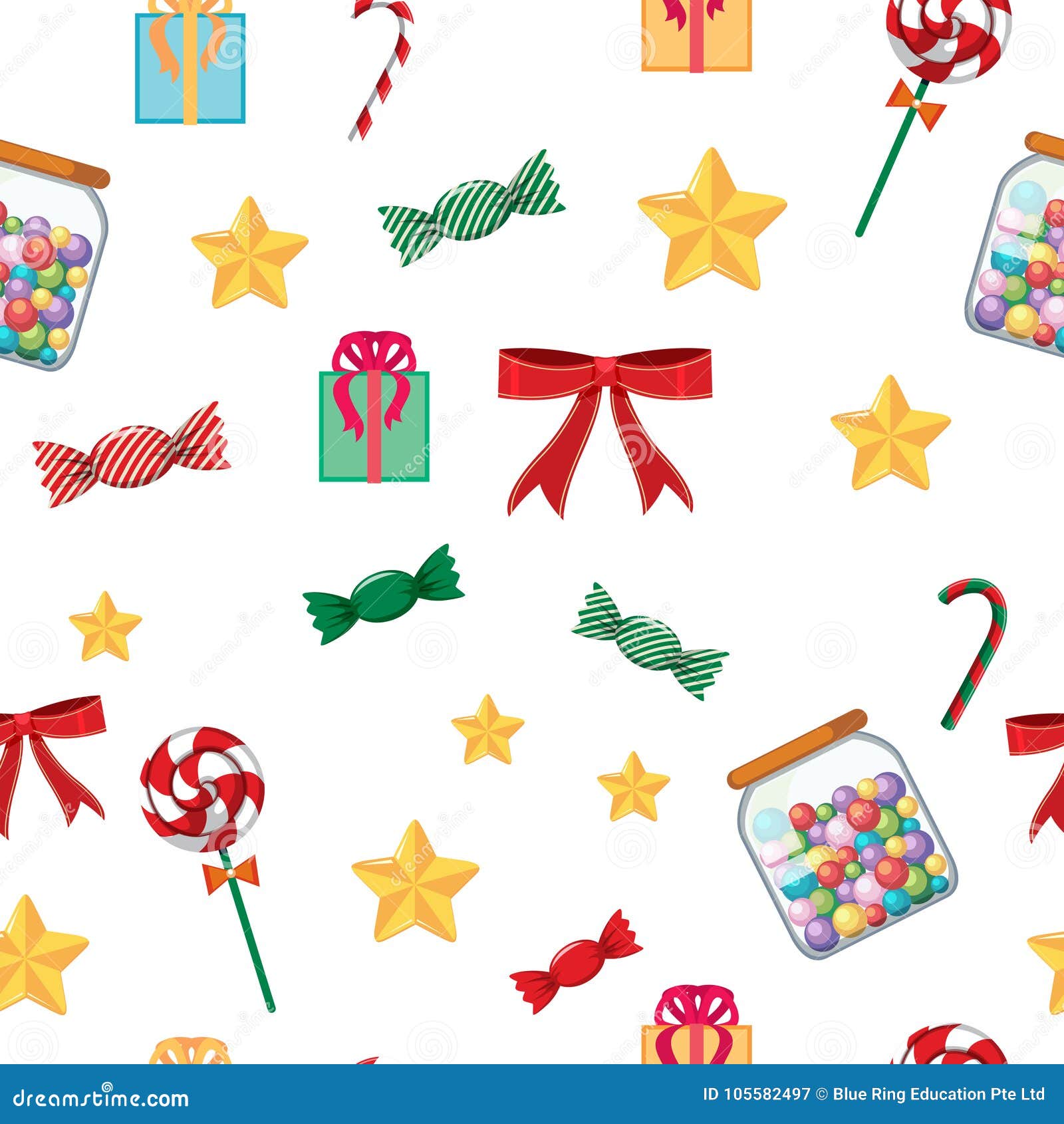 Seamless Background Template with Candy and Presents Stock Vector ...