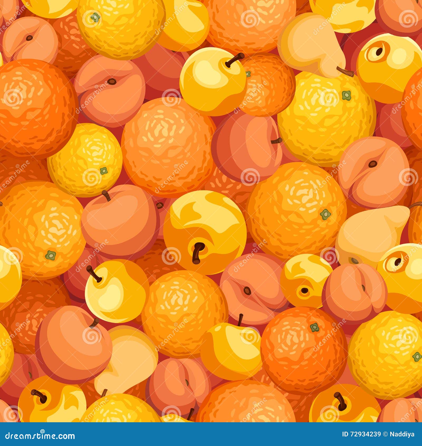 Seamless Background with Various Orange Fruits. Vector Illustration ...