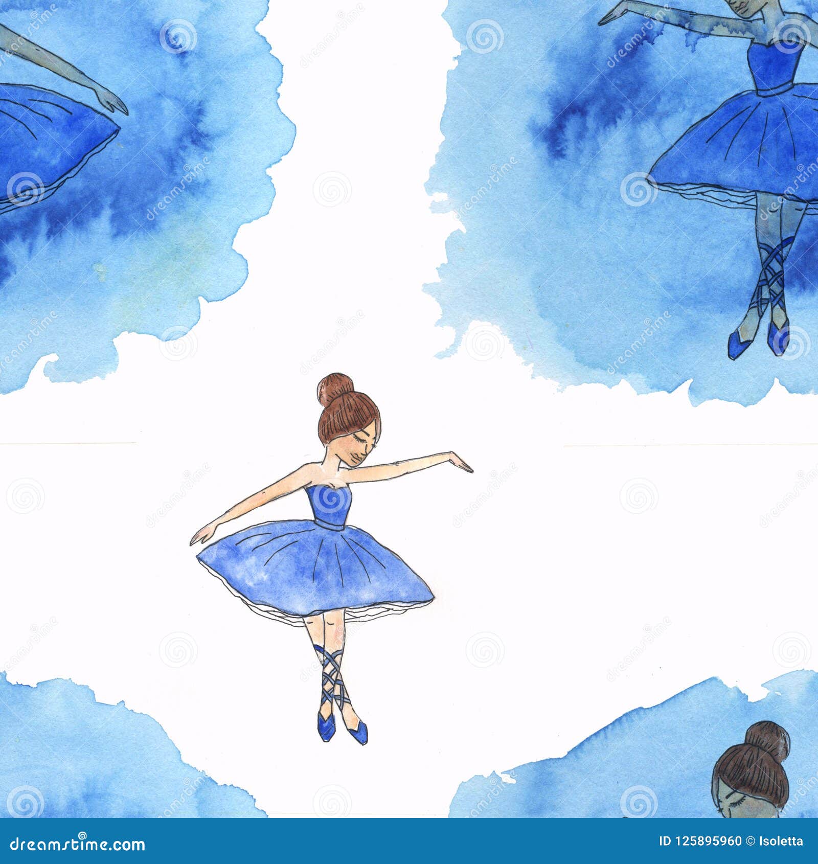 Seamless Background with Watercolor Ballet Dancers. Hand Painted ...
