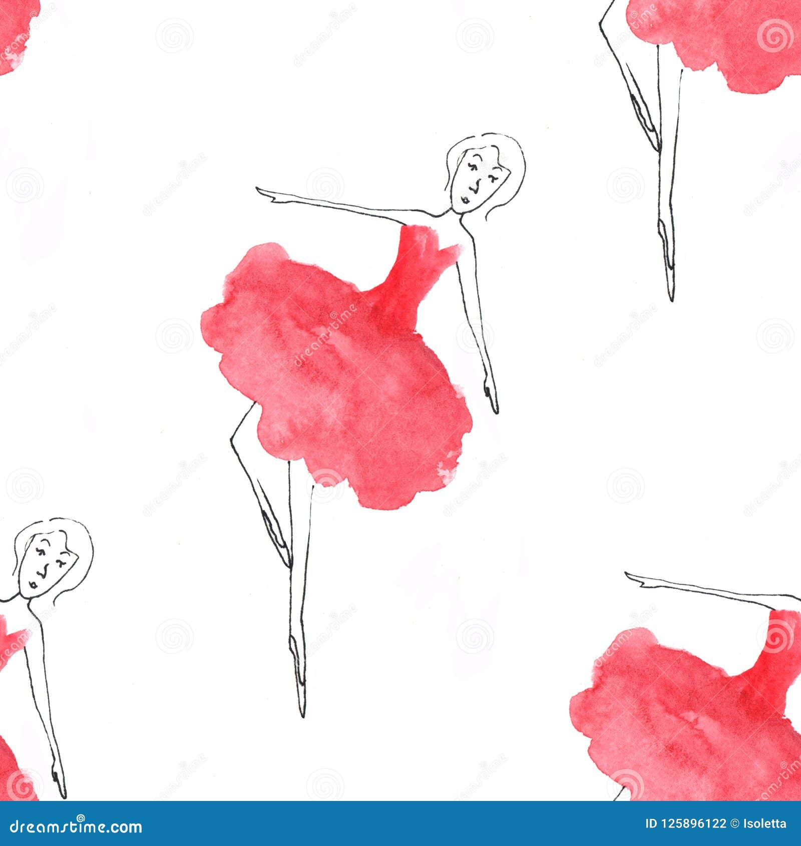 Seamless Background with Watercolor Ballet Dancers. Hand Painted ...