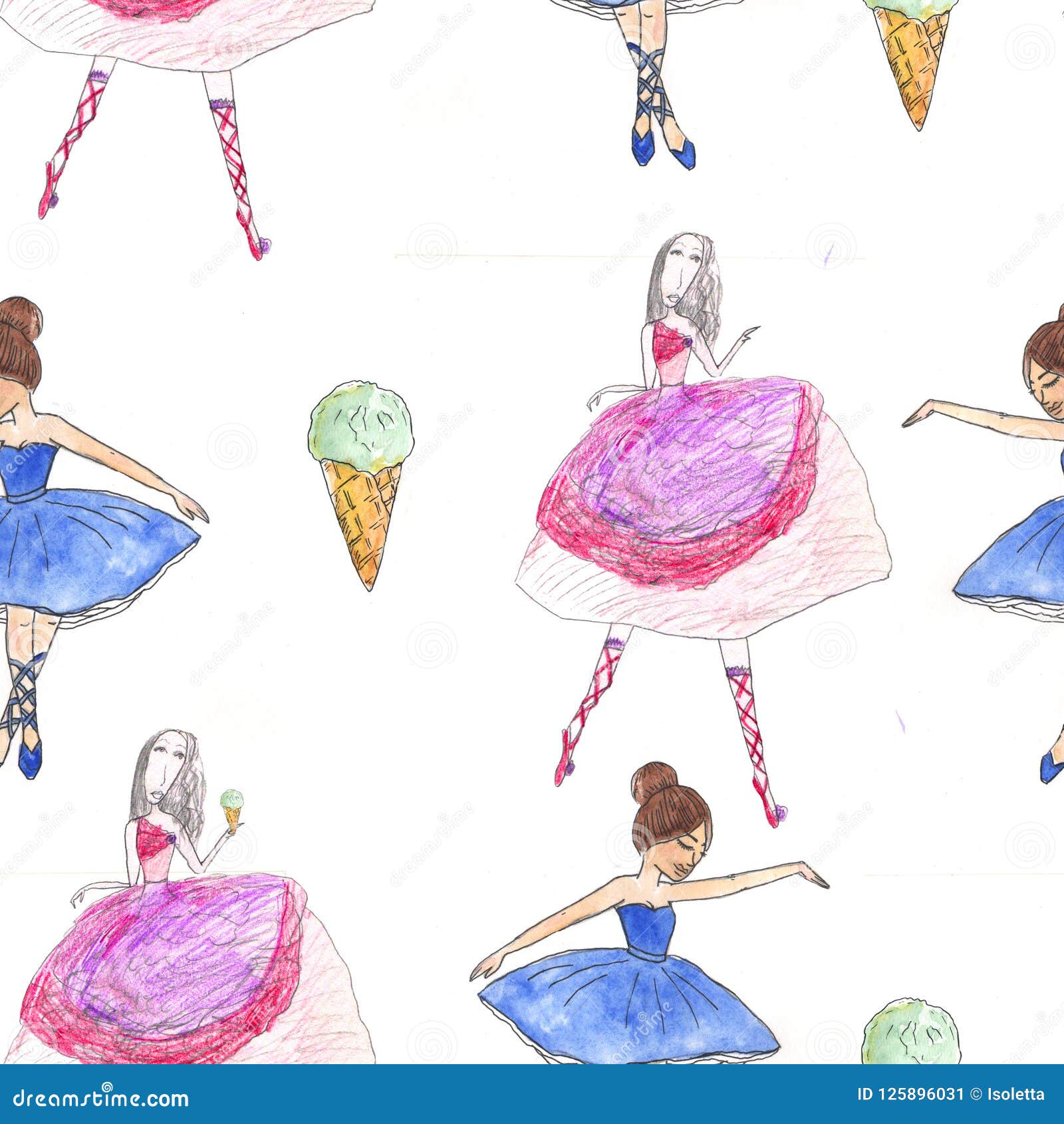 Seamless Background with Watercolor Ballet Dancers. Hand Painted ...