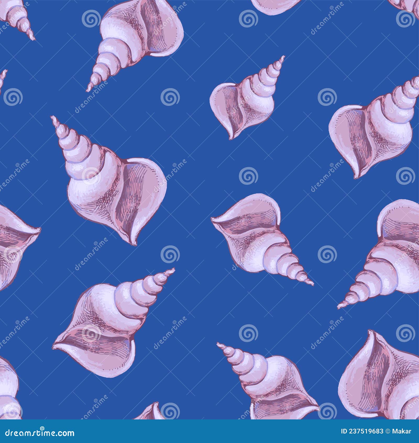 Seamless Background from Watercolor Vector Drawings of Pink Seashells ...