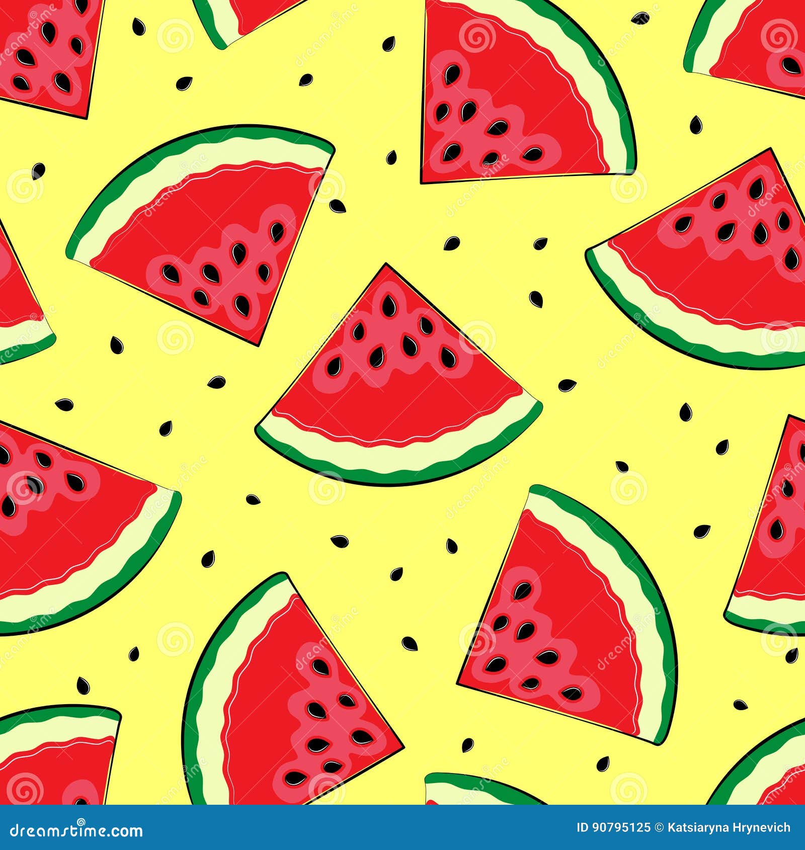 Seamless Background With Watermelon. Pieces Of Watermelon On A Yellow ...