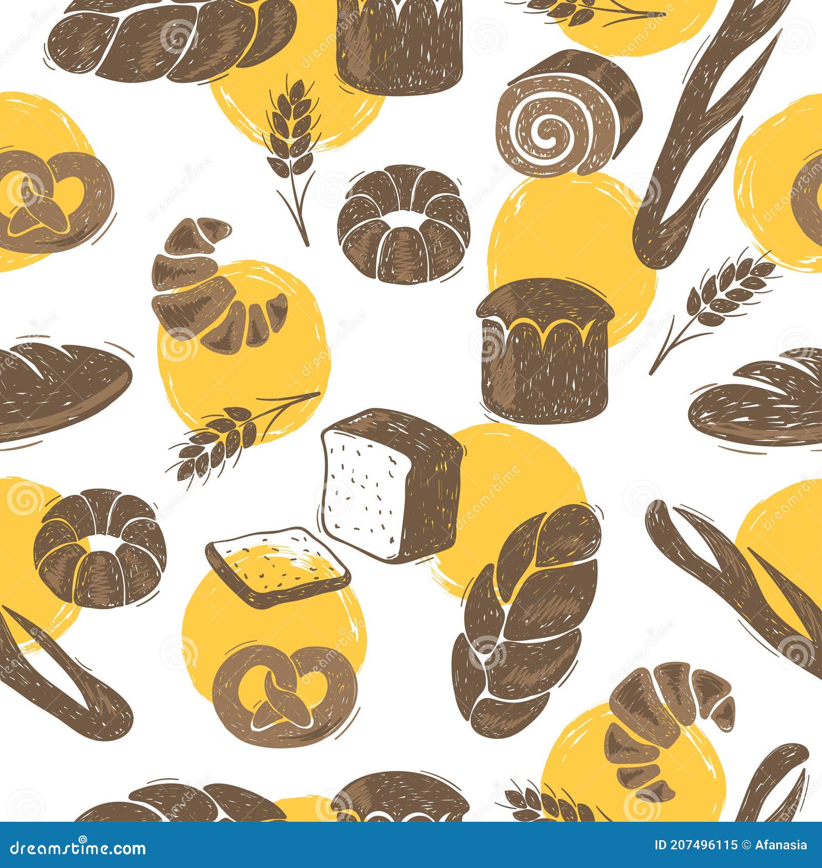Seamless Bakery Pattern with Bread. Doodle Vector Illustration Stock ...