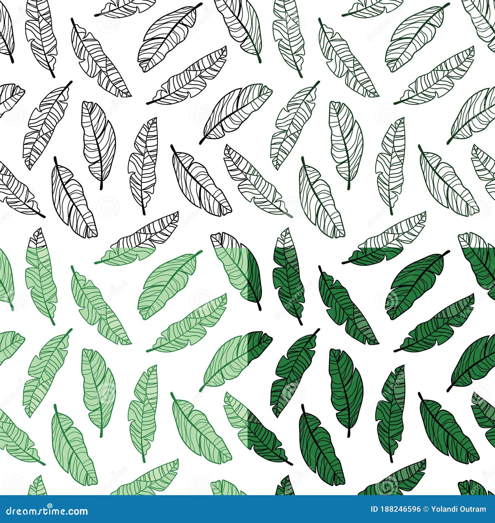 Seamless Banana Leaf Pattern in 4 Colors Stock Vector - Illustration of ...
