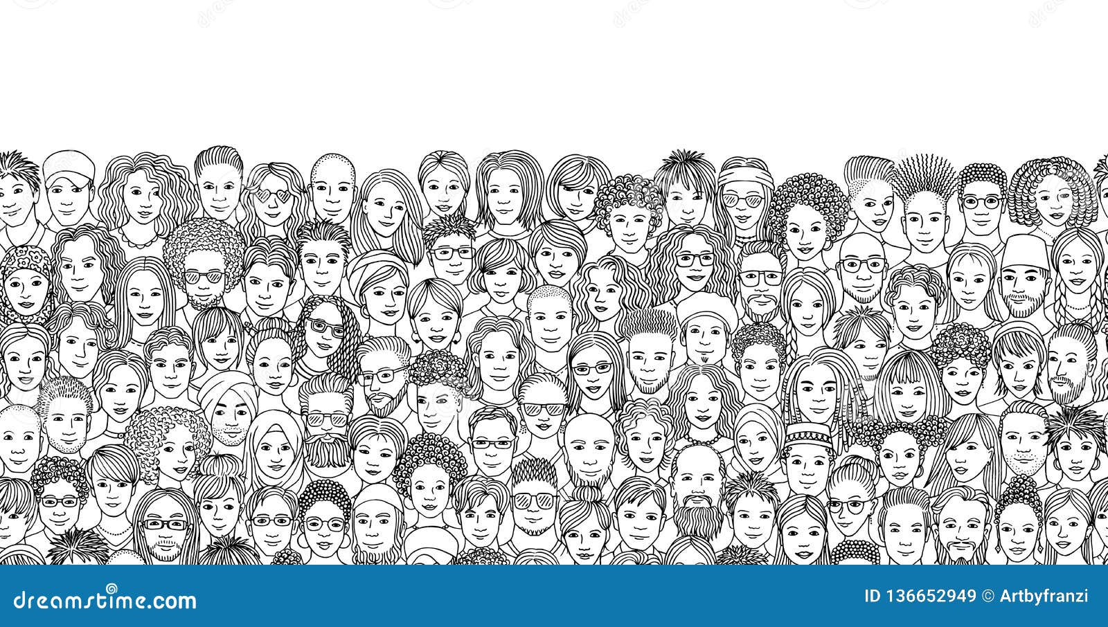 Diverse Crowd of People, Black and White Ink Illustration Stock Vector ... Diverse Crowd of People, Black and White Ink Illustration Stock Vector ...