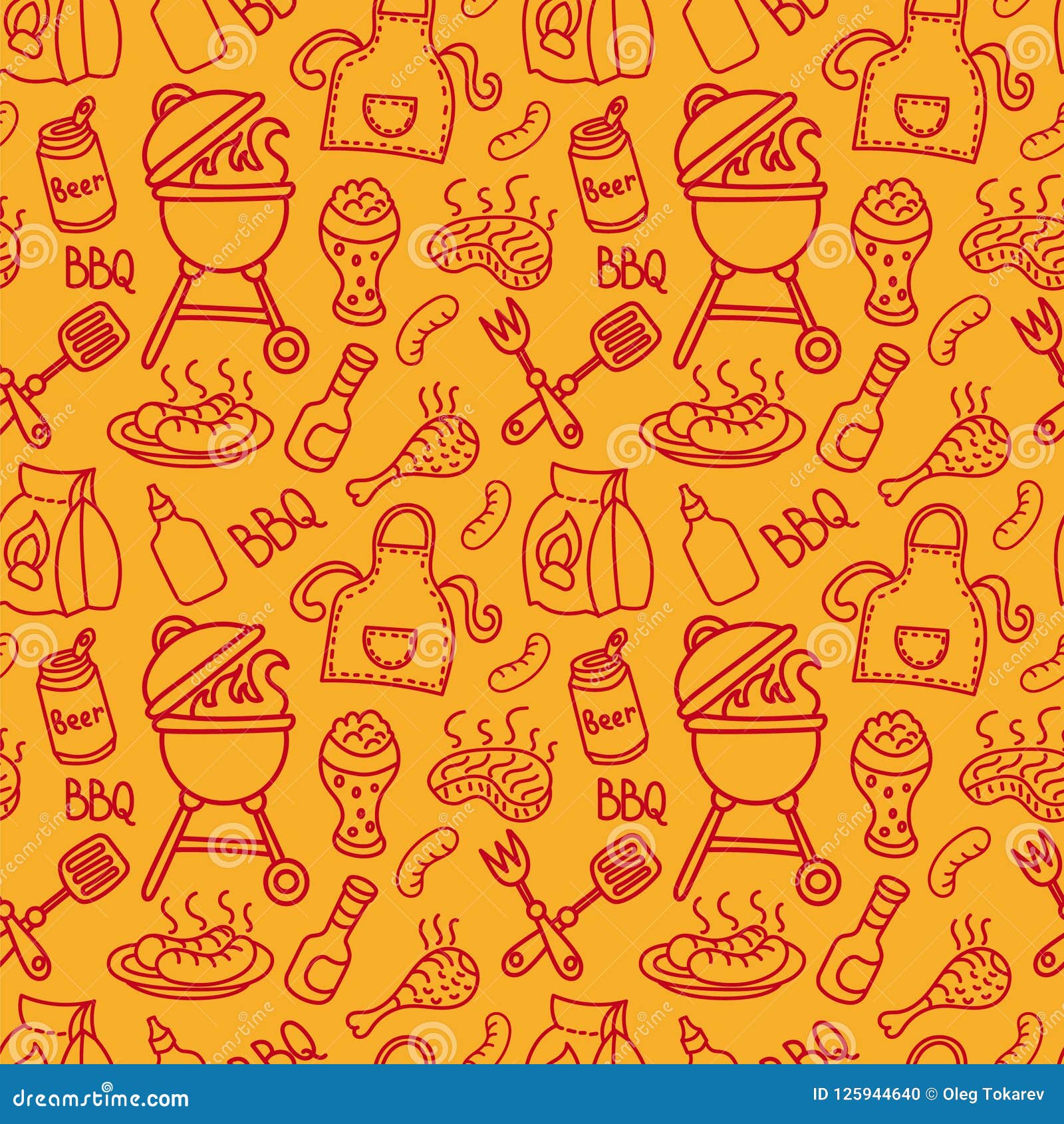 Seamless barbecue pattern stock vector. Illustration of picnic - 125944640