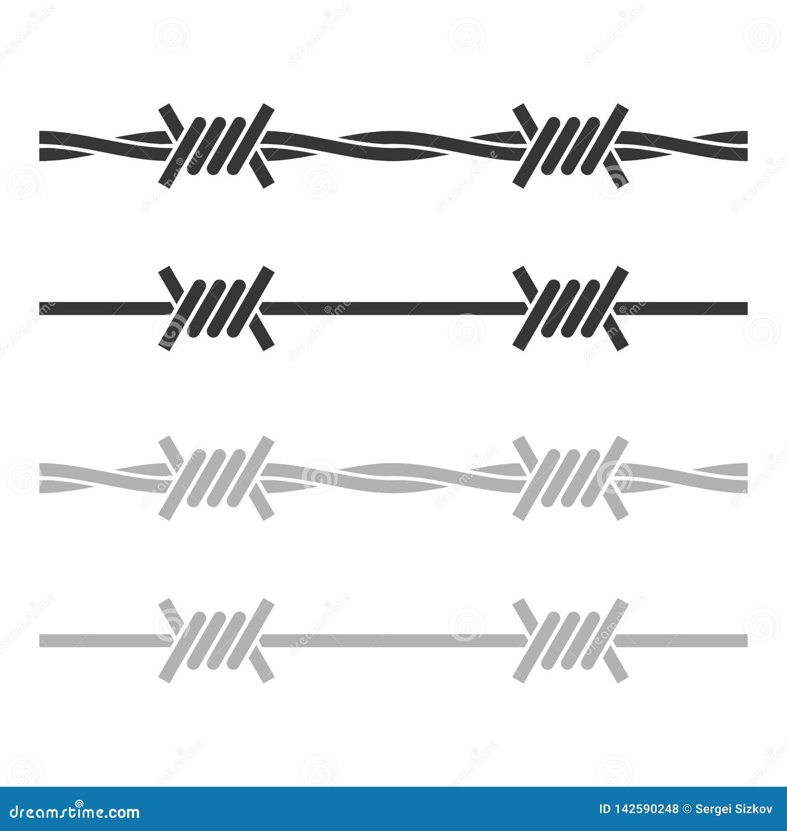 Seamless Barbed Wire Silhouettes on White Background. Vector Stock ...