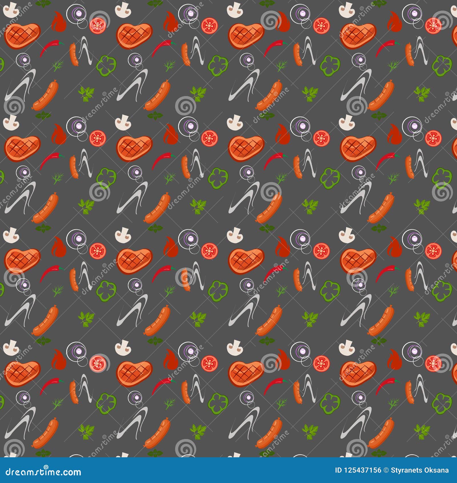 Seamless Barbeque Pattern in with Meat, Seasoning and Herbs on Stock ...