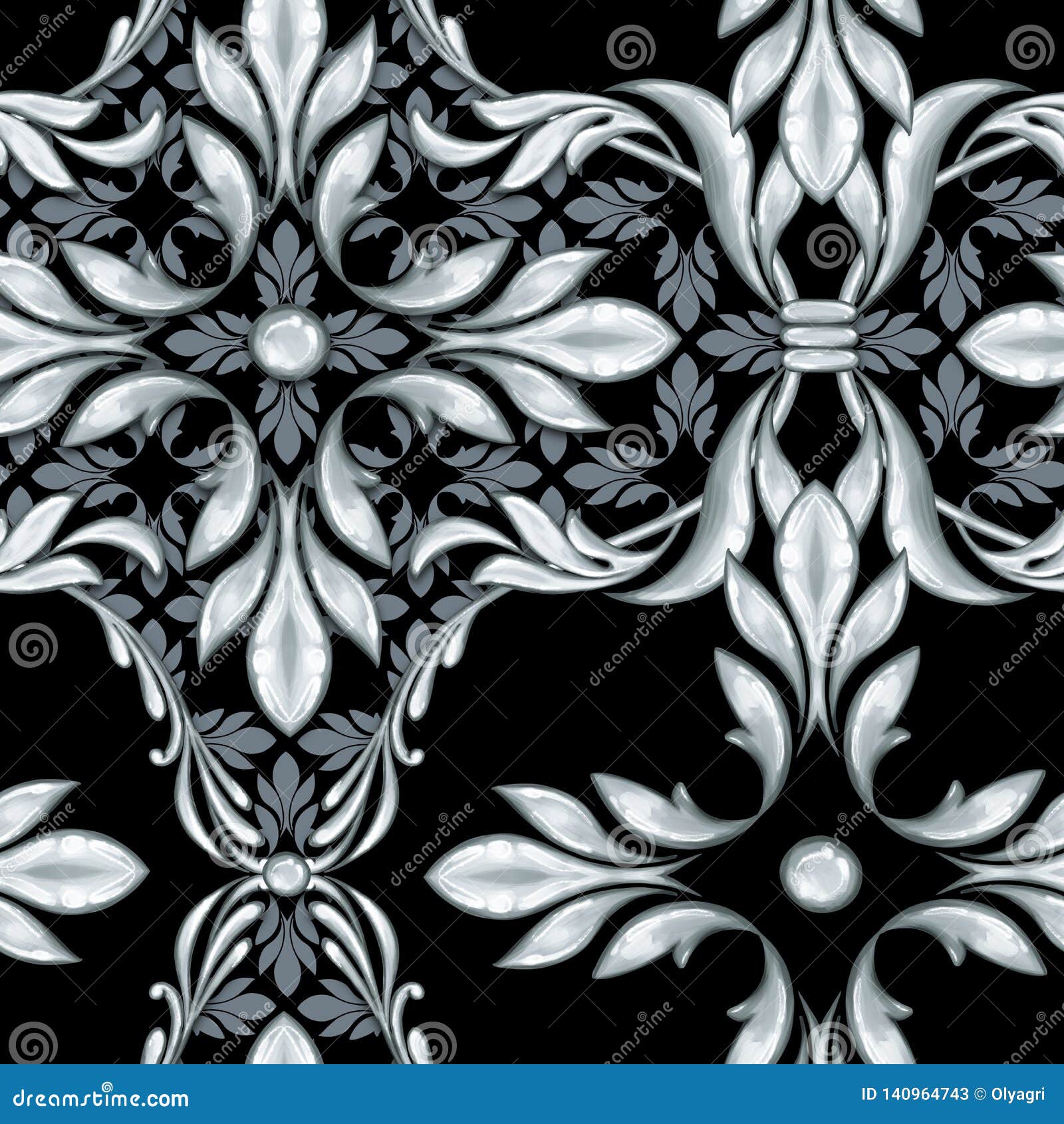 Seamless Silver Baroque Pattern Stock Illustration - Illustration of ...