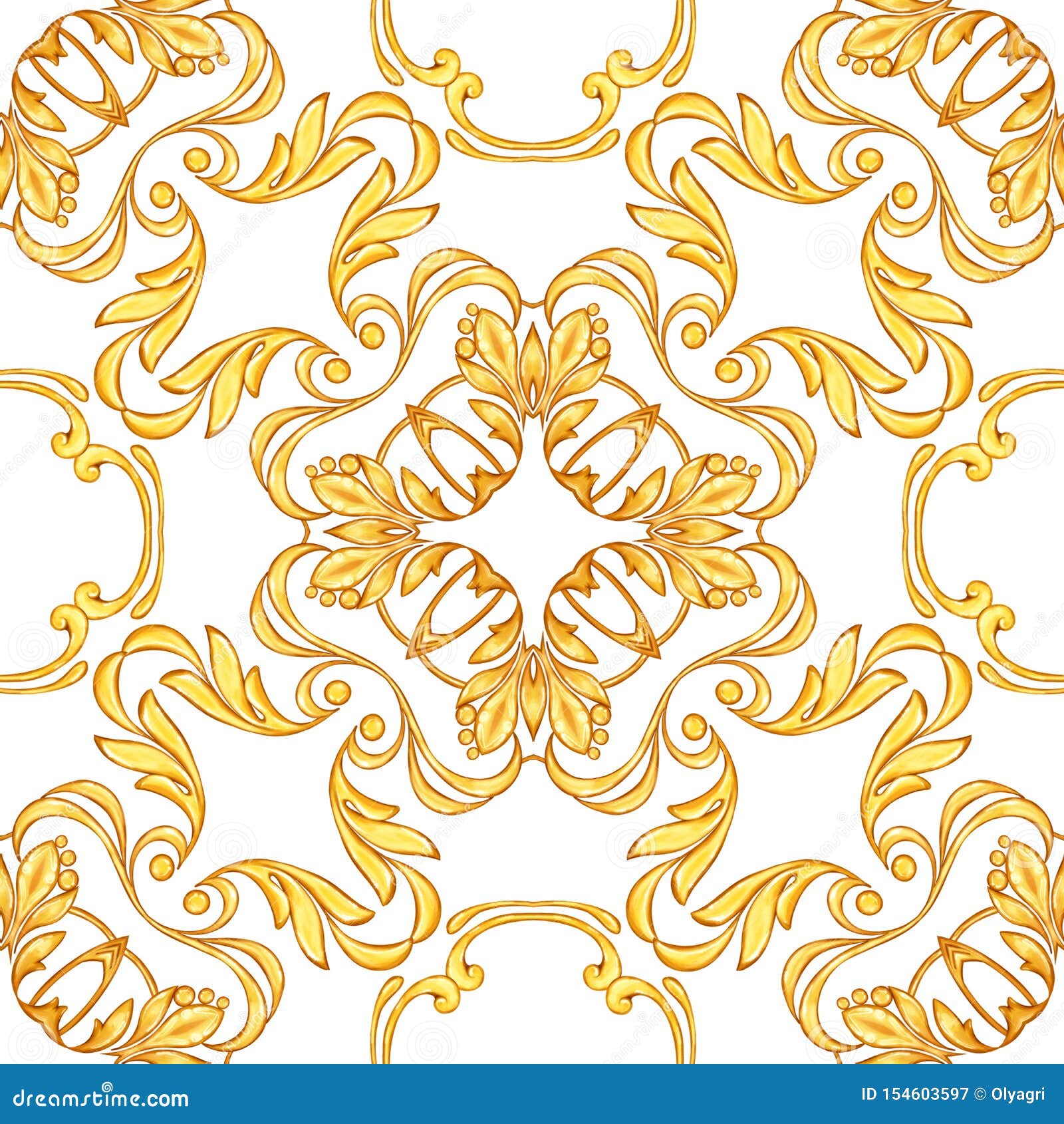 Seamless Baroque Pattern with Golden Scrolls Stock Illustration ...