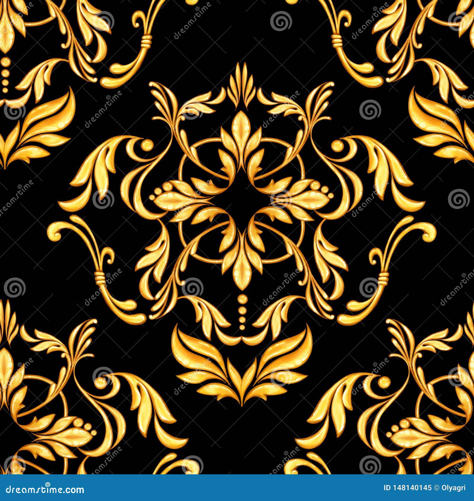 Seamless Baroque Pattern with Golden Scrolls Stock Illustration ...