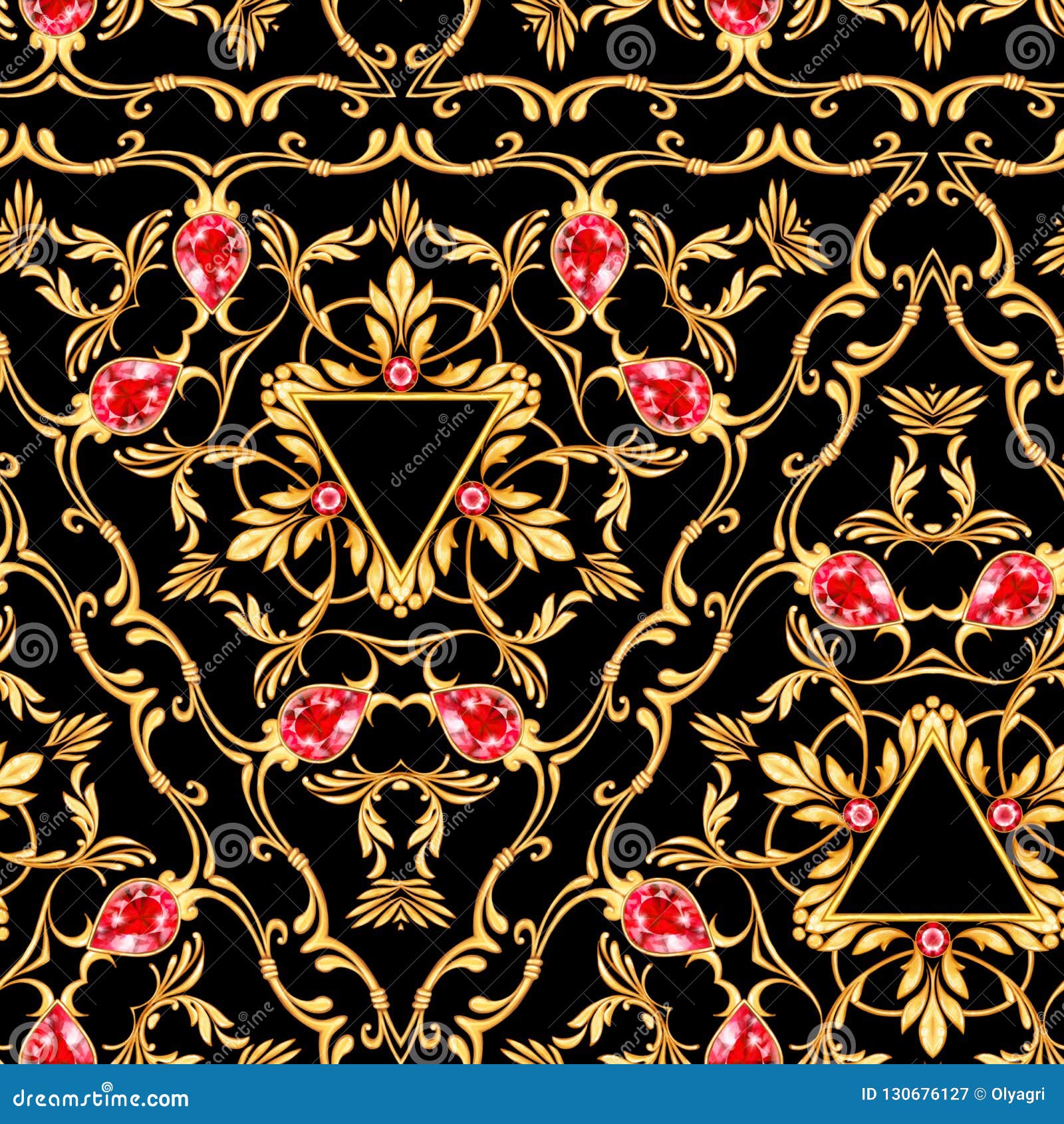 Seamless Pattern with Gems and Gold Stock Illustration - Illustration ...