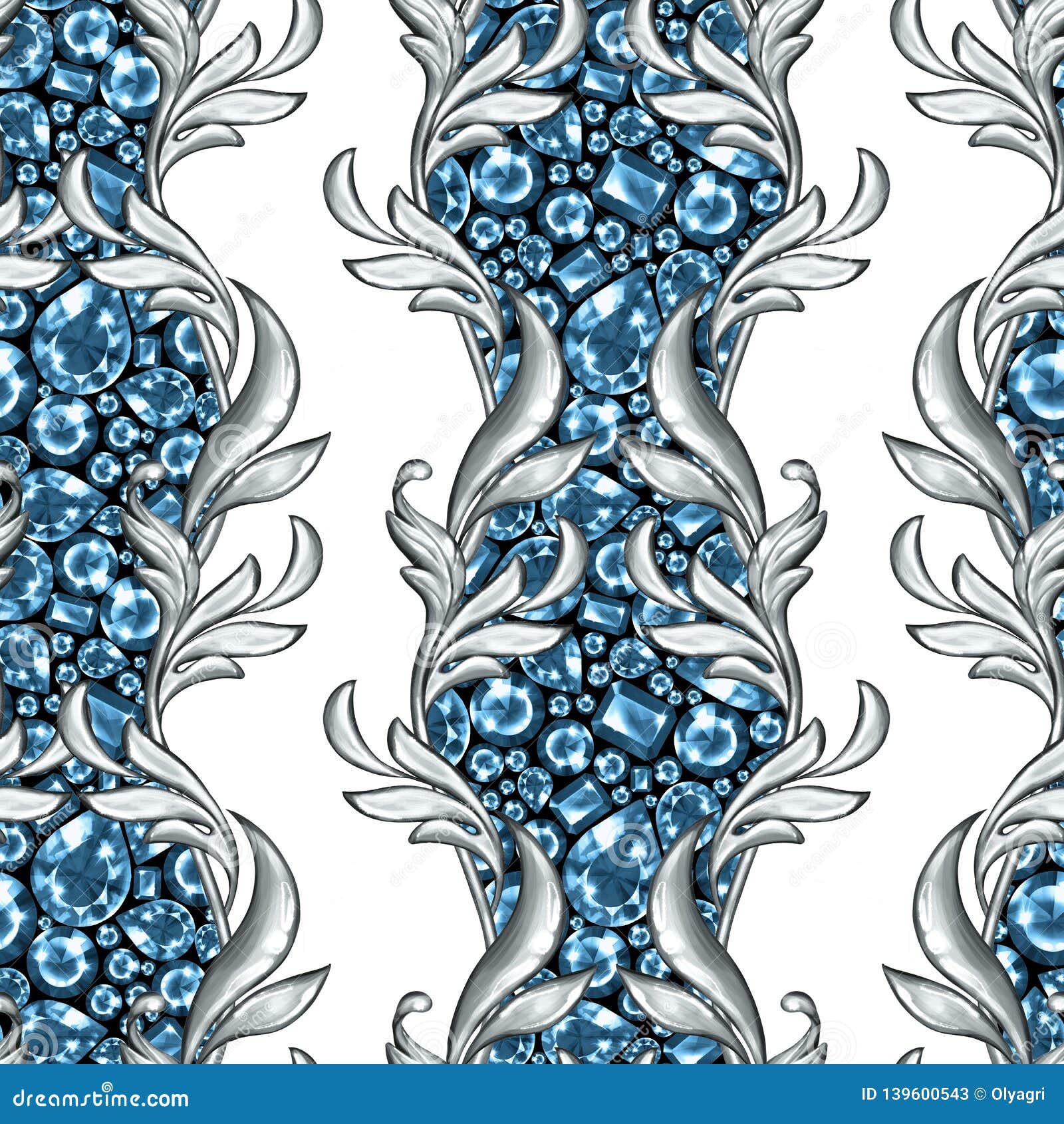 Seamless Baroque Pattern with Gems 5 Stock Illustration - Illustration ...