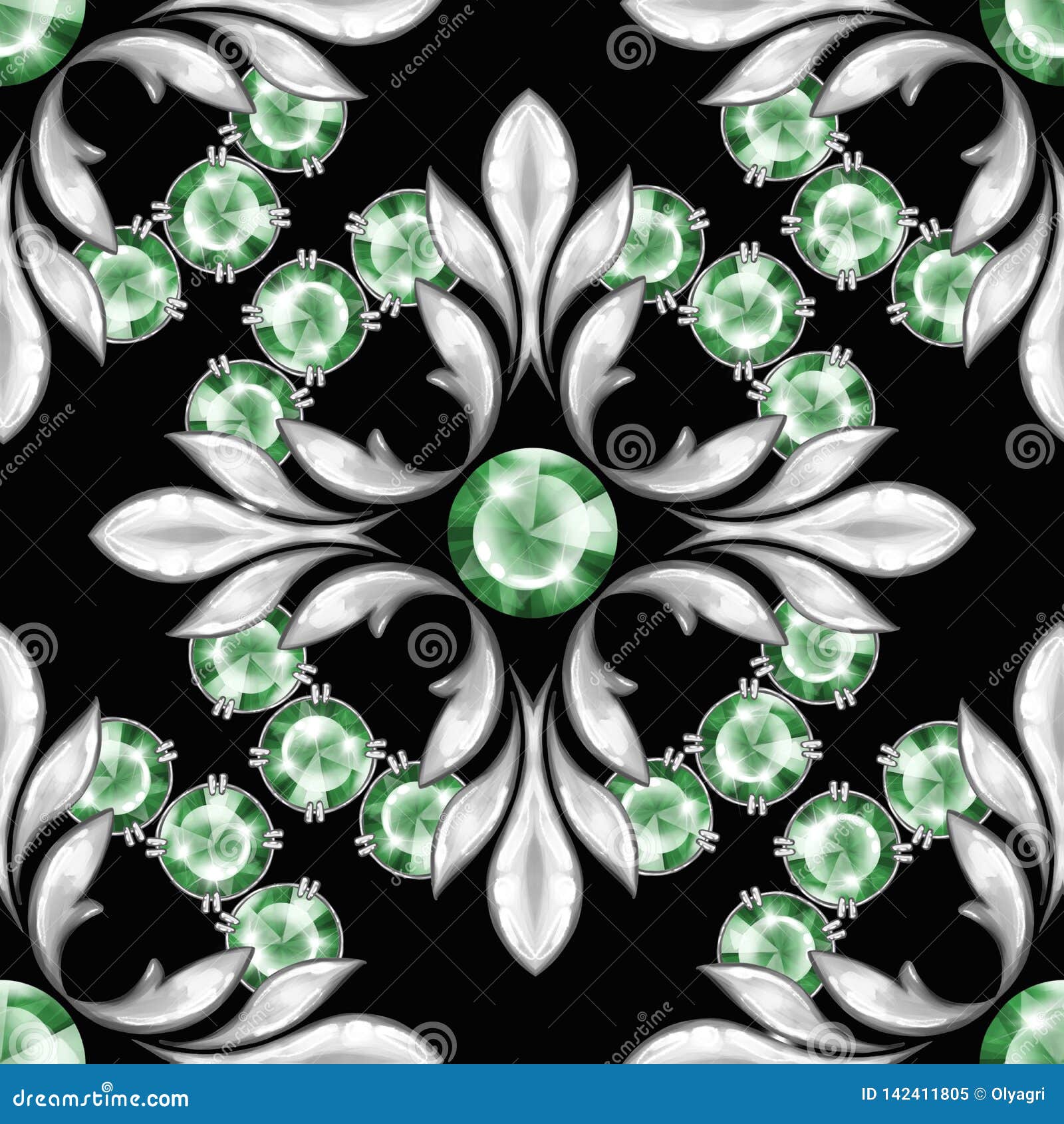 Seamless Baroque Pattern with Gems and Silver Scrolls Stock ...