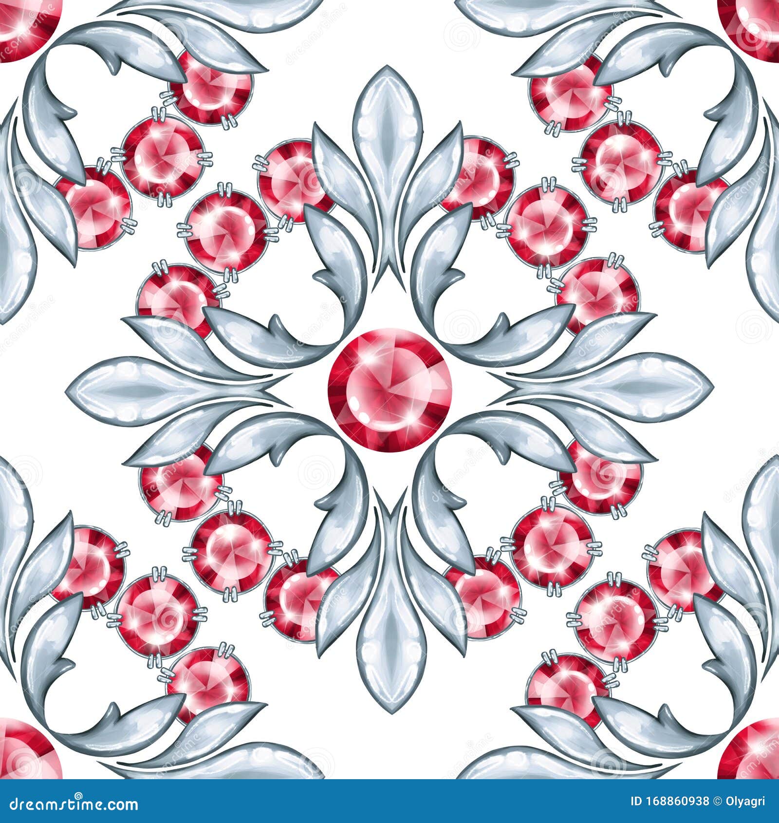 Seamless Baroque Pattern with Gems and Silver Scrolls Stock ...