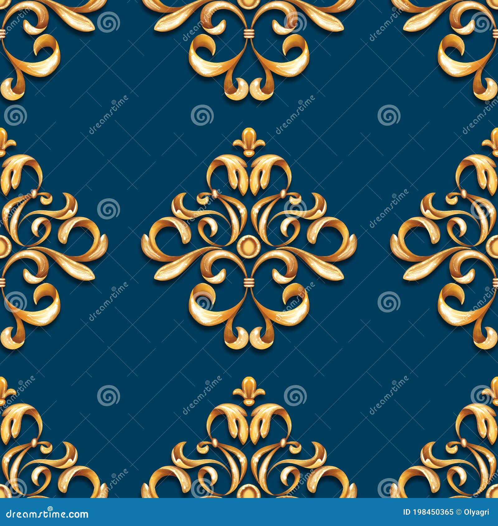 Seamless Baroque Pattern with Golden Scrolls Stock Illustration ...