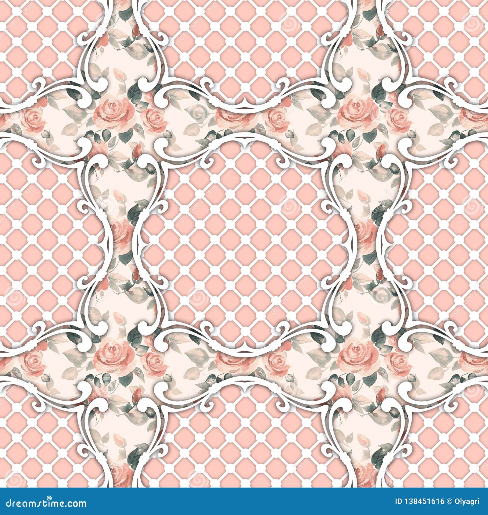 Seamless Baroque Pattern with Pink Roses Stock Illustration ...