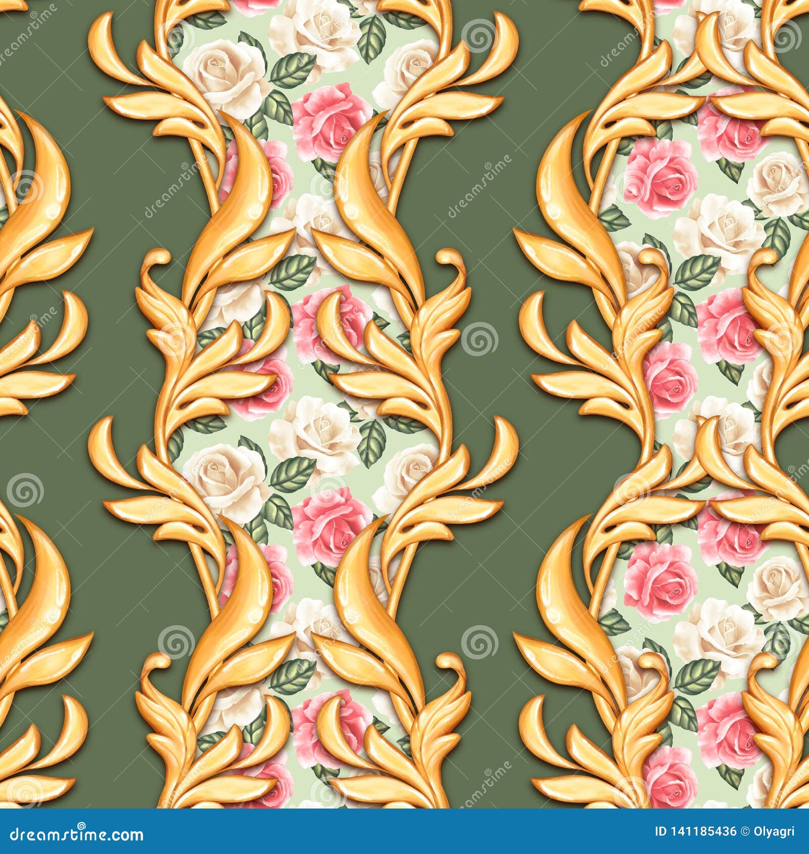 Seamless Baroque Pattern with Roses Stock Illustration - Illustration ...