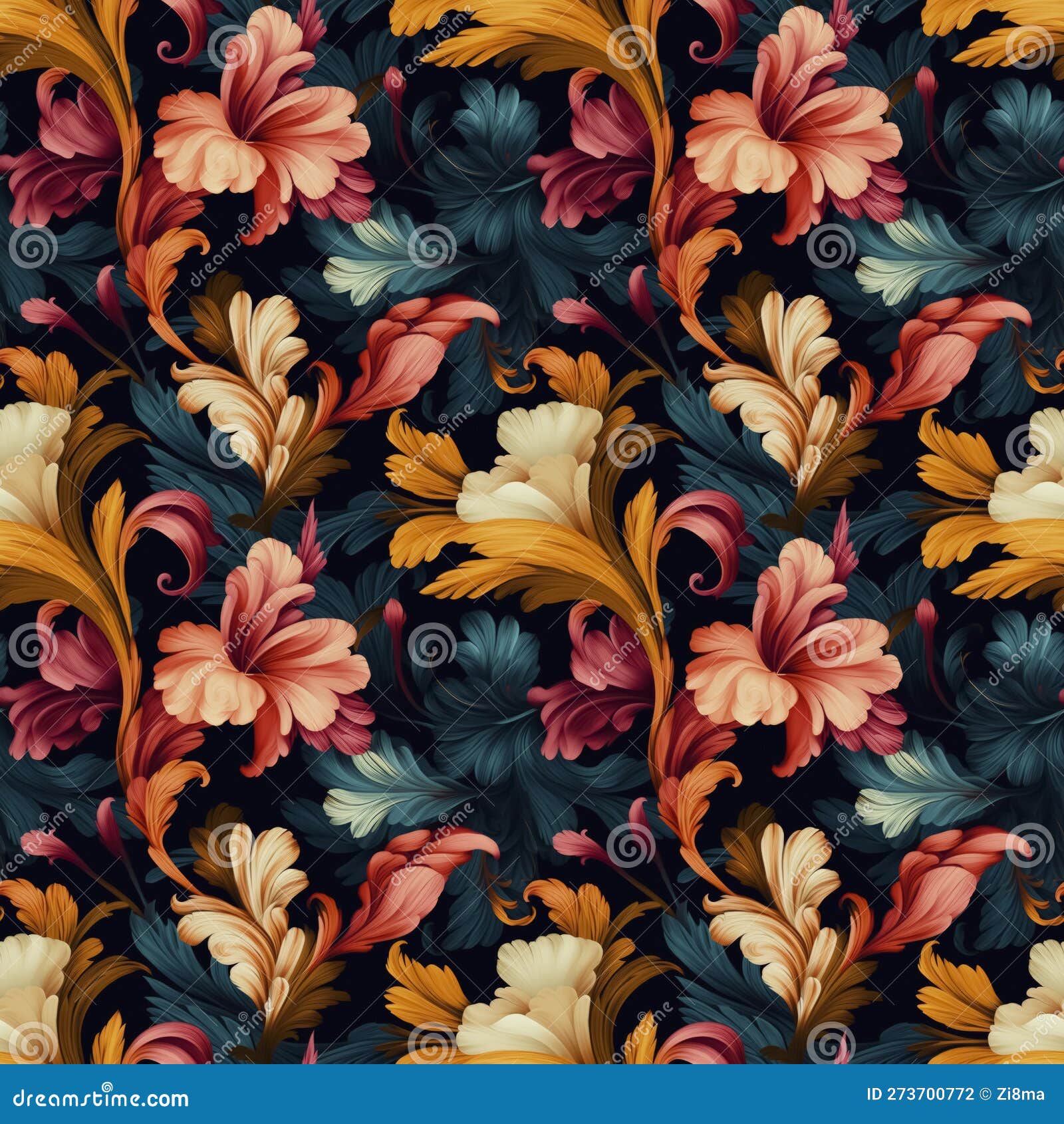 Seamless Baroque Stye Floral Pattern Stock Illustration - Illustration ...