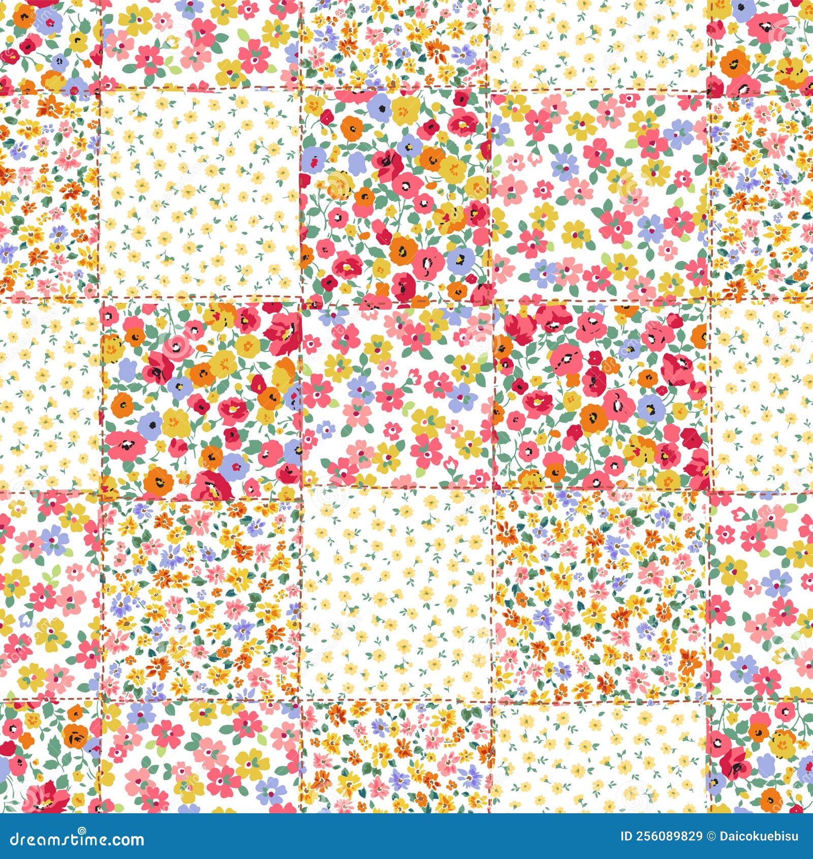 Seamless Patchwork of Cute Floral Patterns Stock Vector - Illustration ...