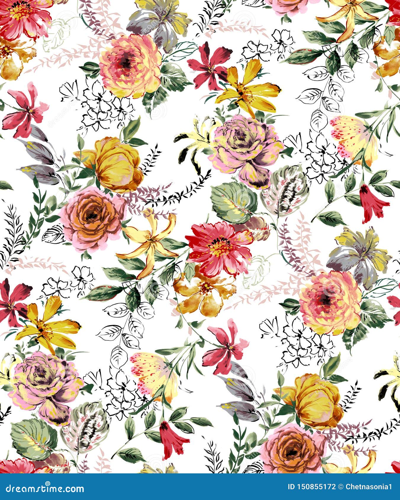 Seamless Beautiful Flower Pattern Design Stock Illustration ...