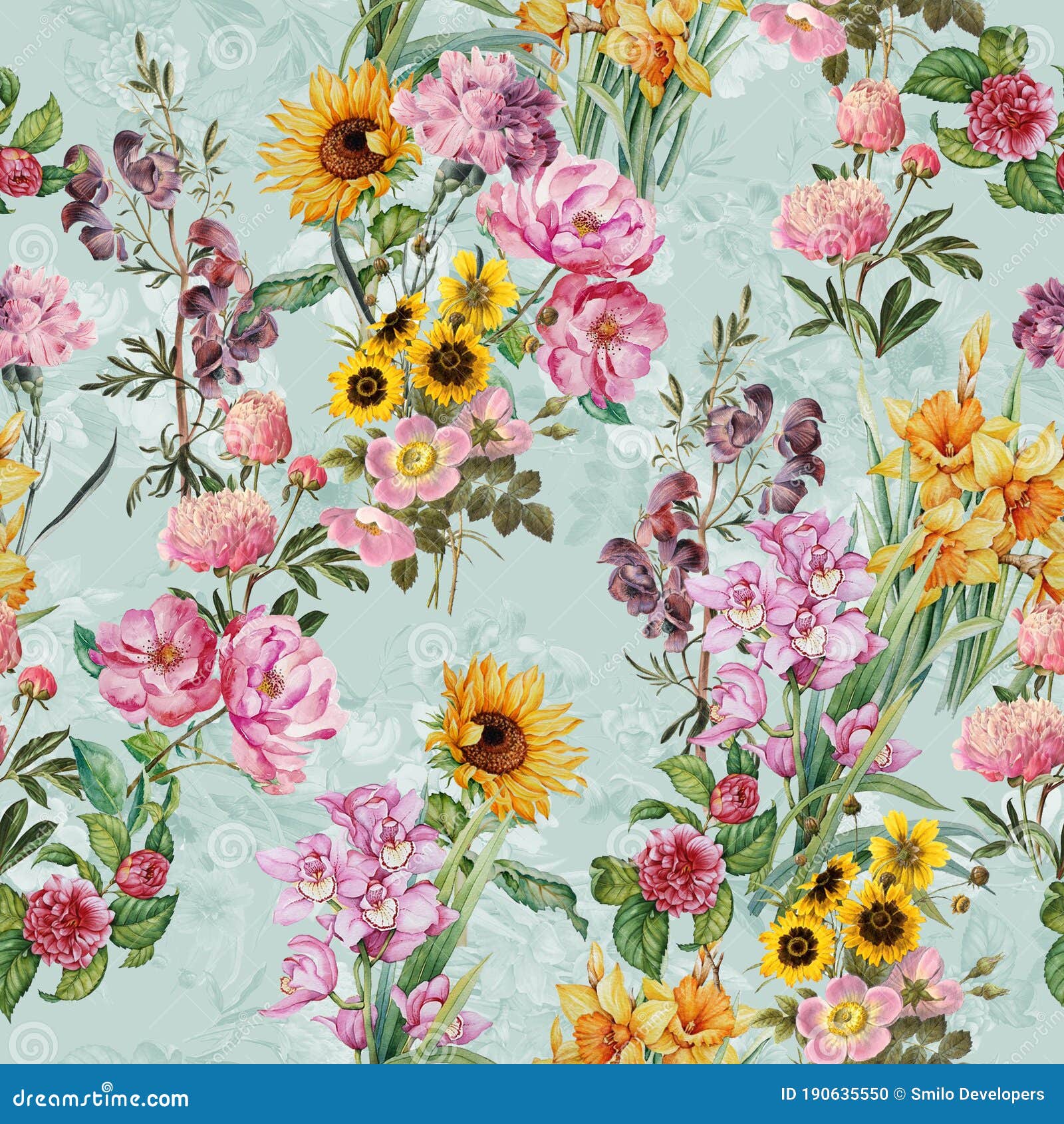 Seamless Beautiful Vintage Floral Pattern With Abstract Digital Floral