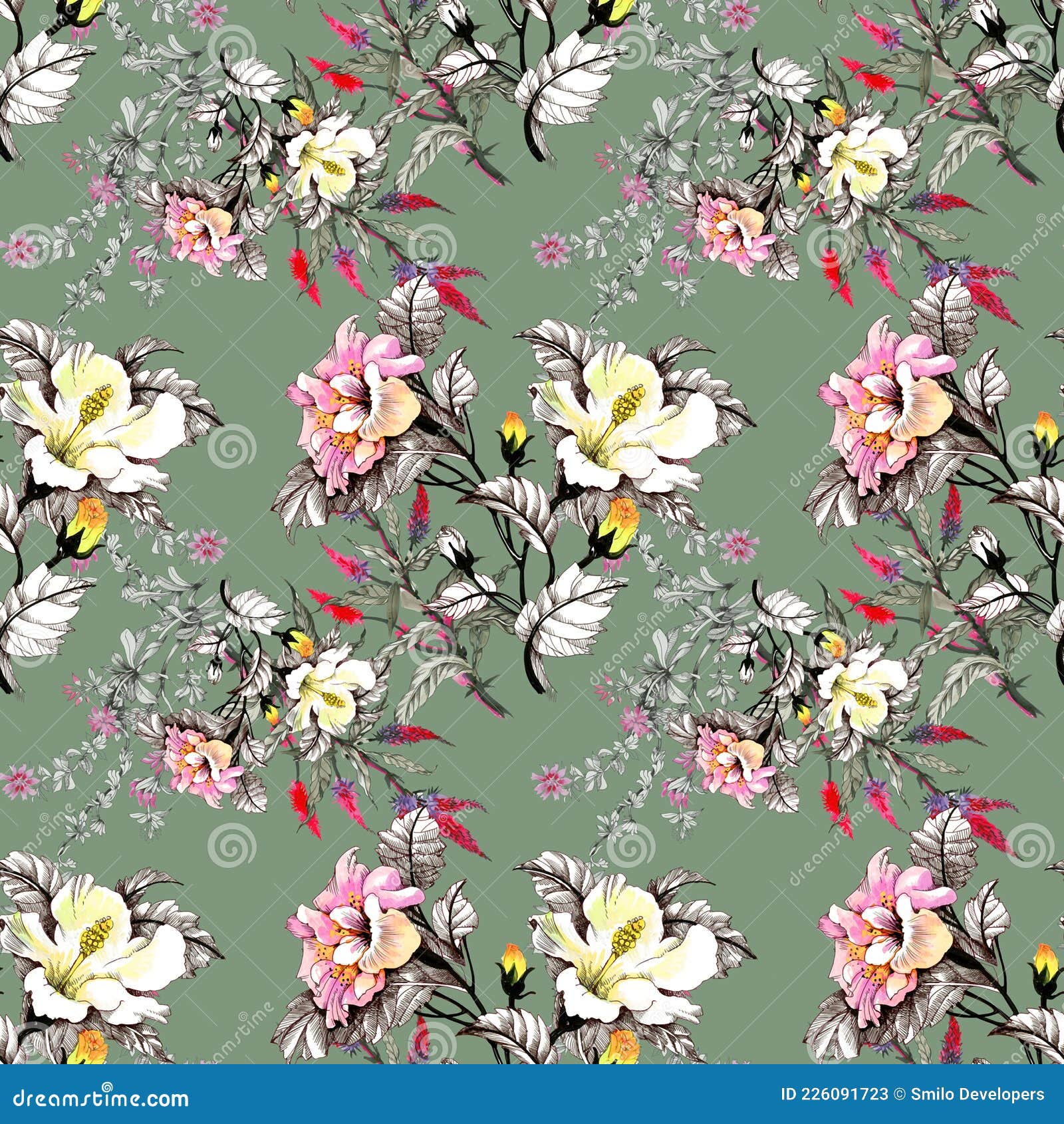 Seamless Beautiful Vintage Floral Pattern With Abstract Digital Floral