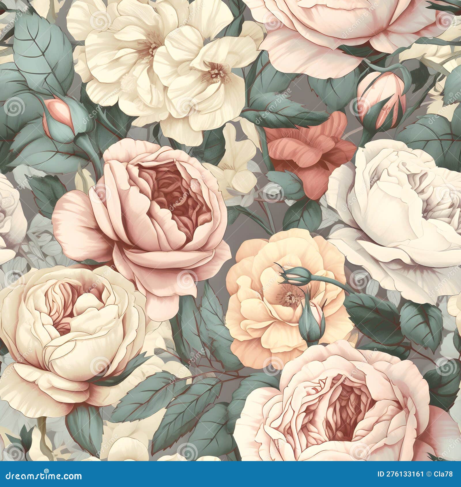 Seamless Beautiful Vintage Pastel Roses Pattern, Ai Generative Illustration Stock Illustration ...