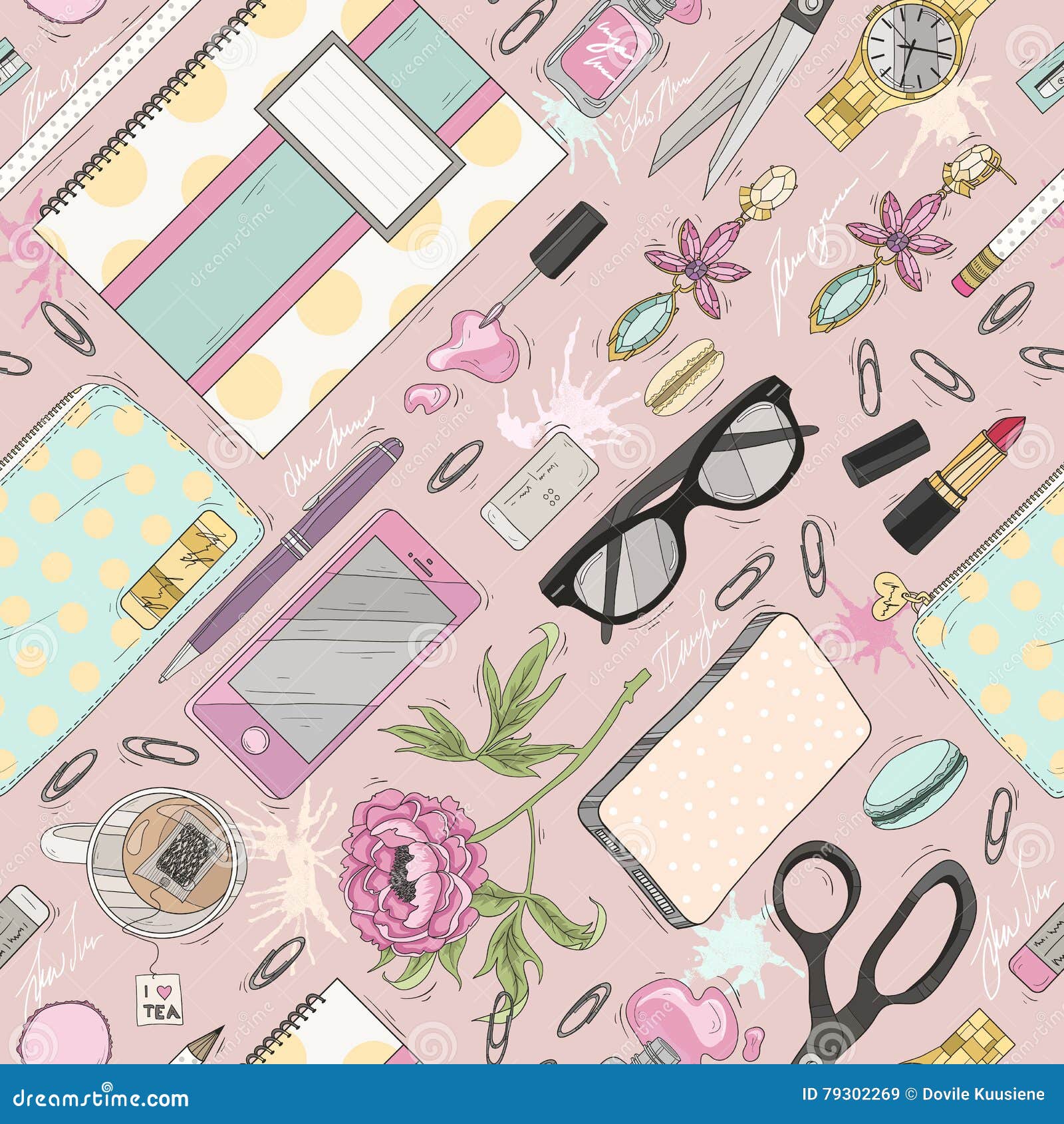 Seamless Beauty Pattern with Make Up. Stock Vector - Illustration of ...