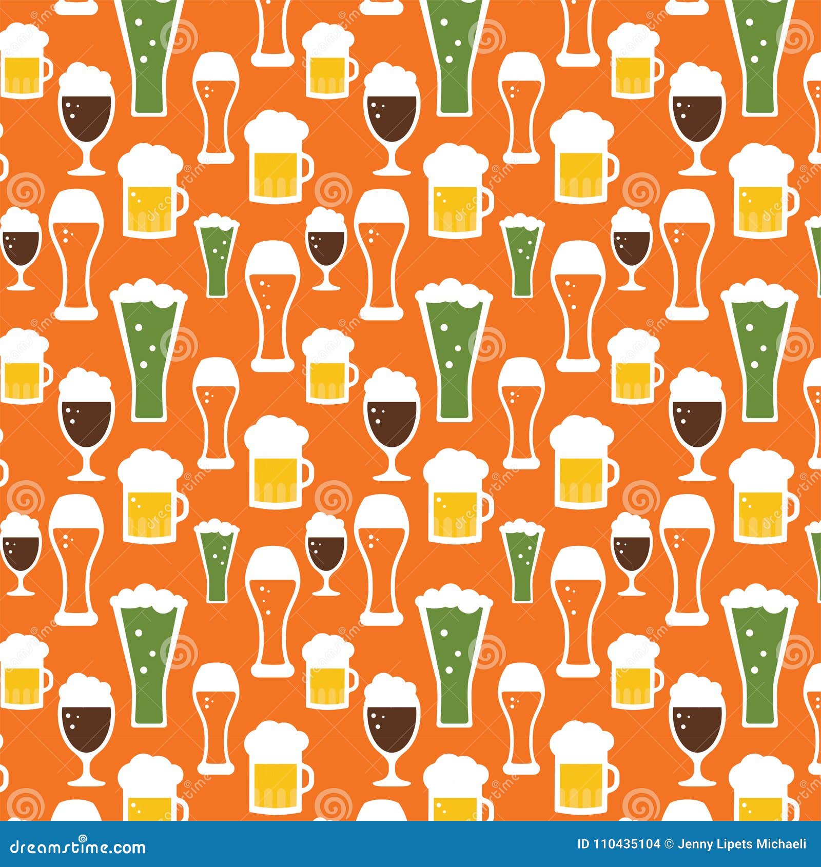 Seamless Beer Pattern. Beer Mugs and Glasses on an Orange Background ...