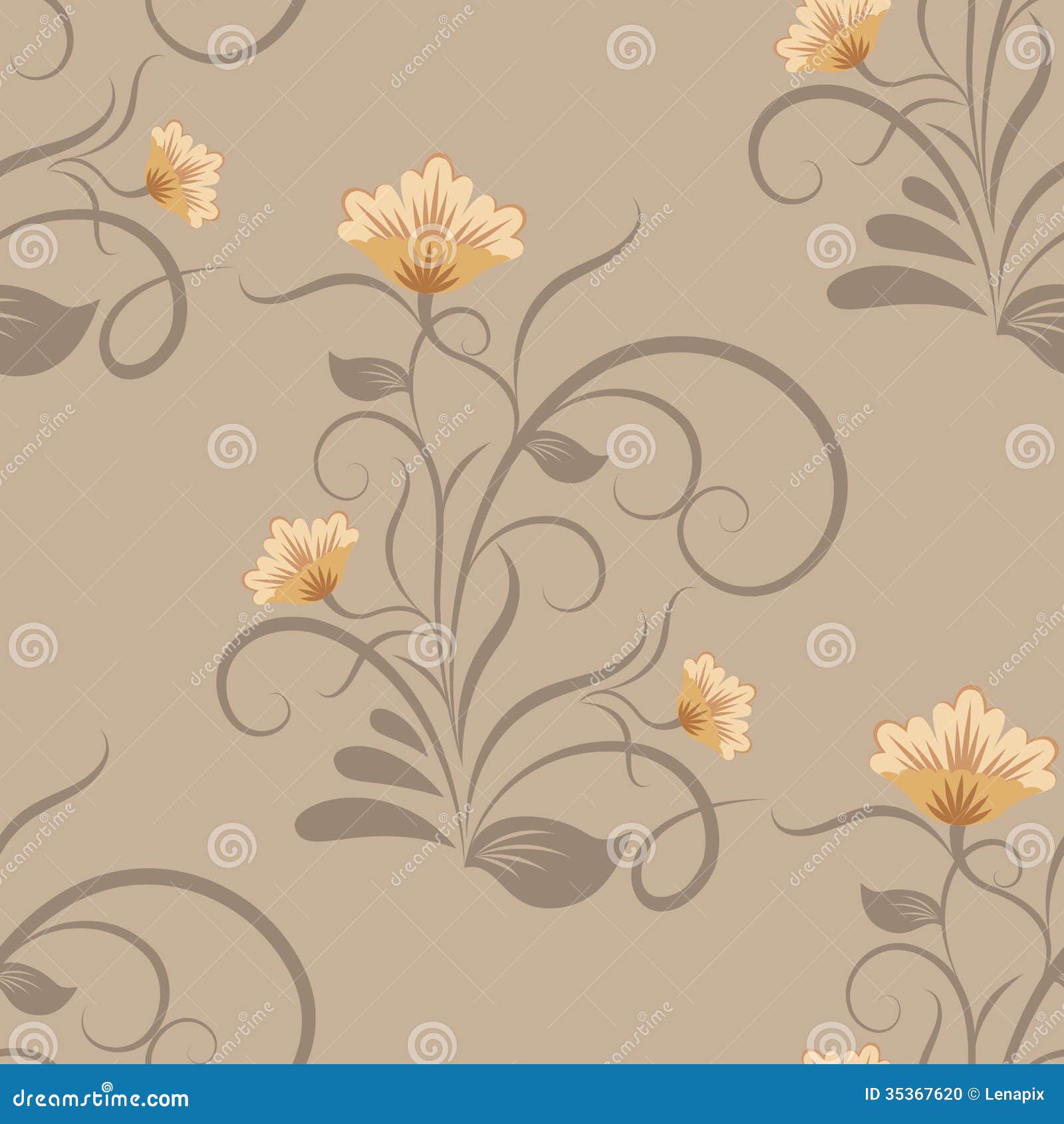 Seamless Beige Floral Pattern. Stock Vector - Illustration of pattern ...