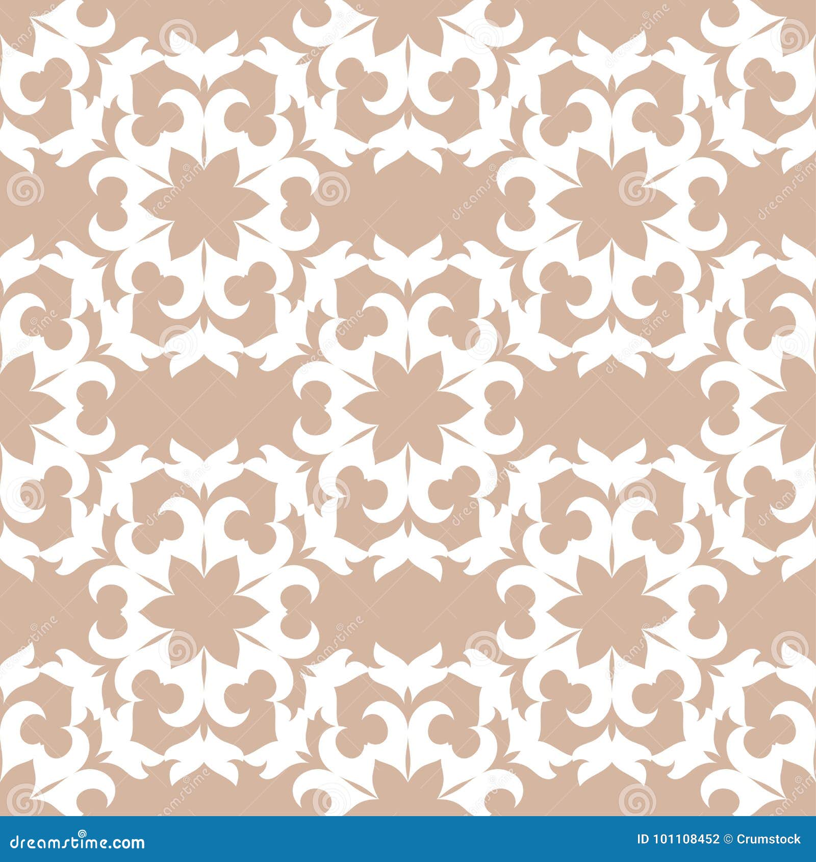 Seamless Beige Pattern with White Wallpaper Ornaments Stock Vector ...