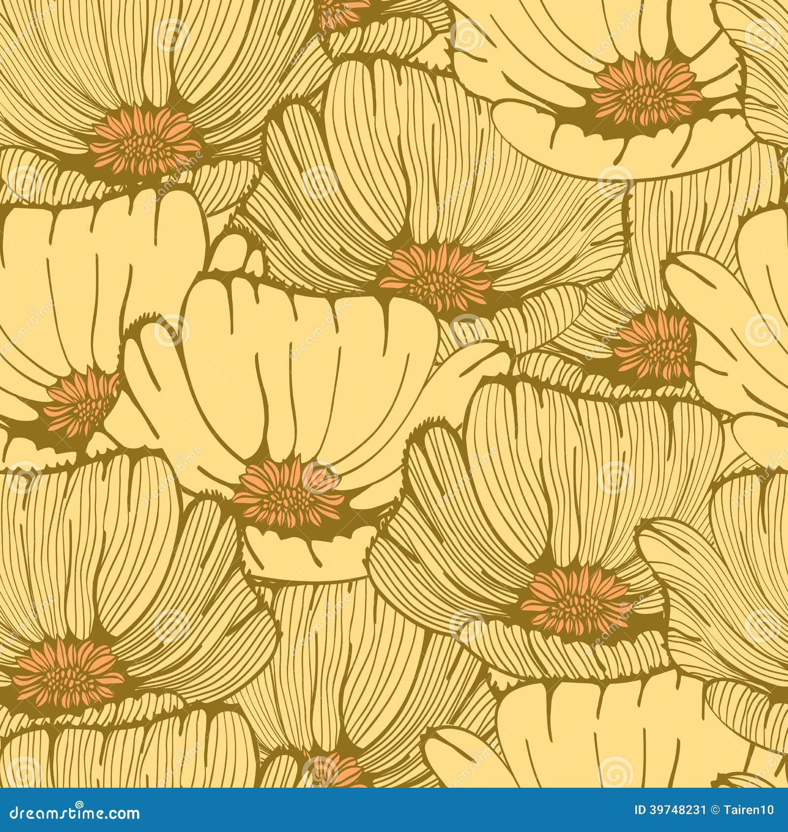 Seamless Beige Vintage Pattern with Flowers Stock Vector - Illustration ...
