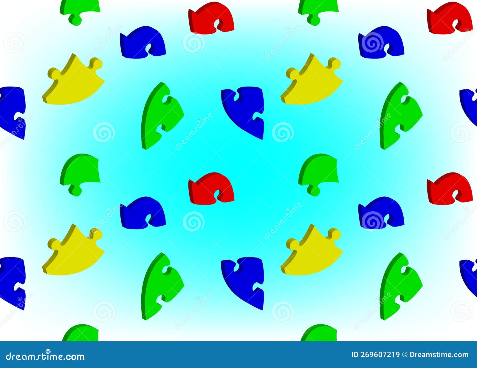 3D Fancy Jigsaw Seamless Pattern on Blue Background. Stock Vector ...