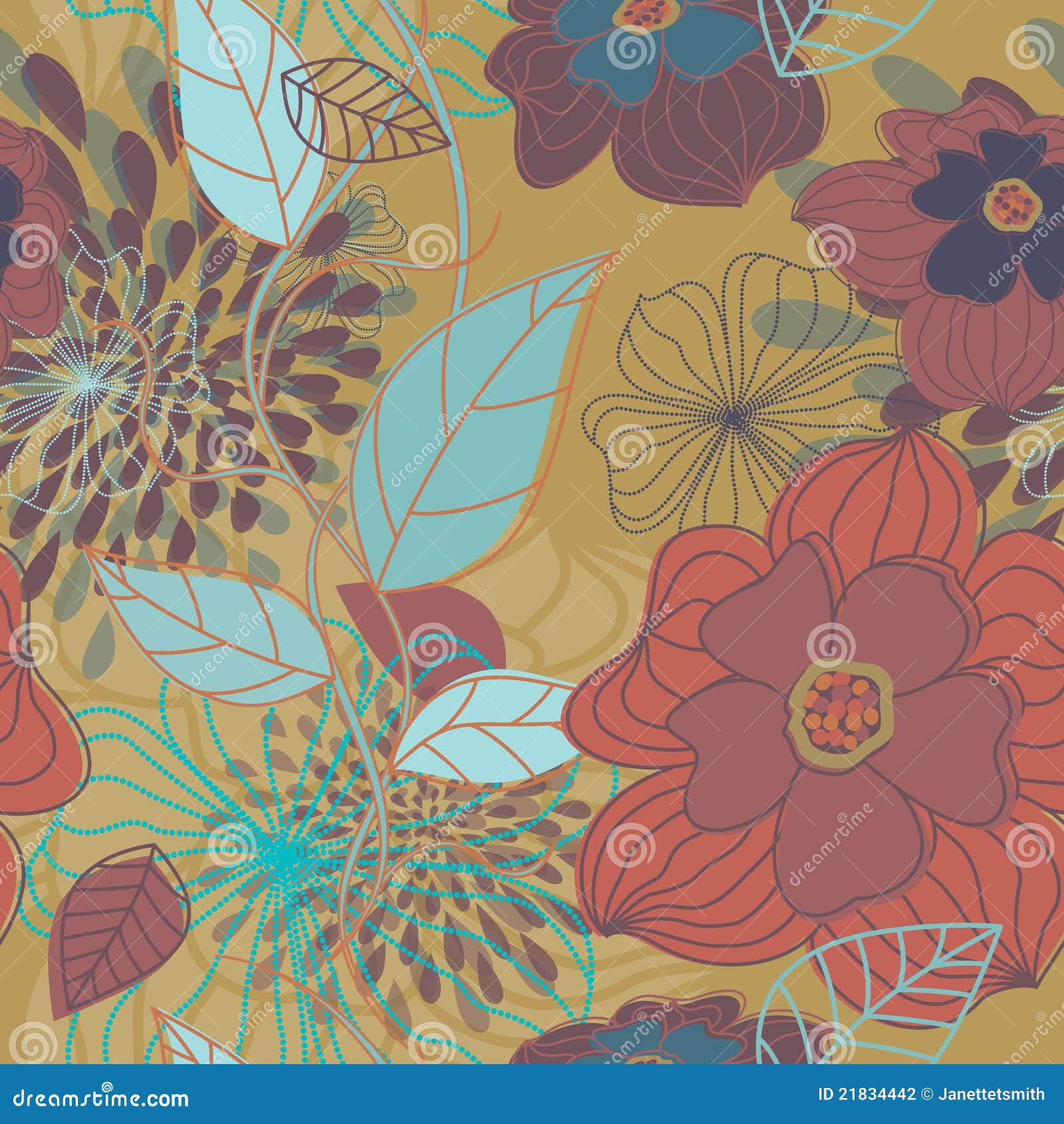 Seamless Big Flowers Pattern Stock Vector - Illustration of seamless ...