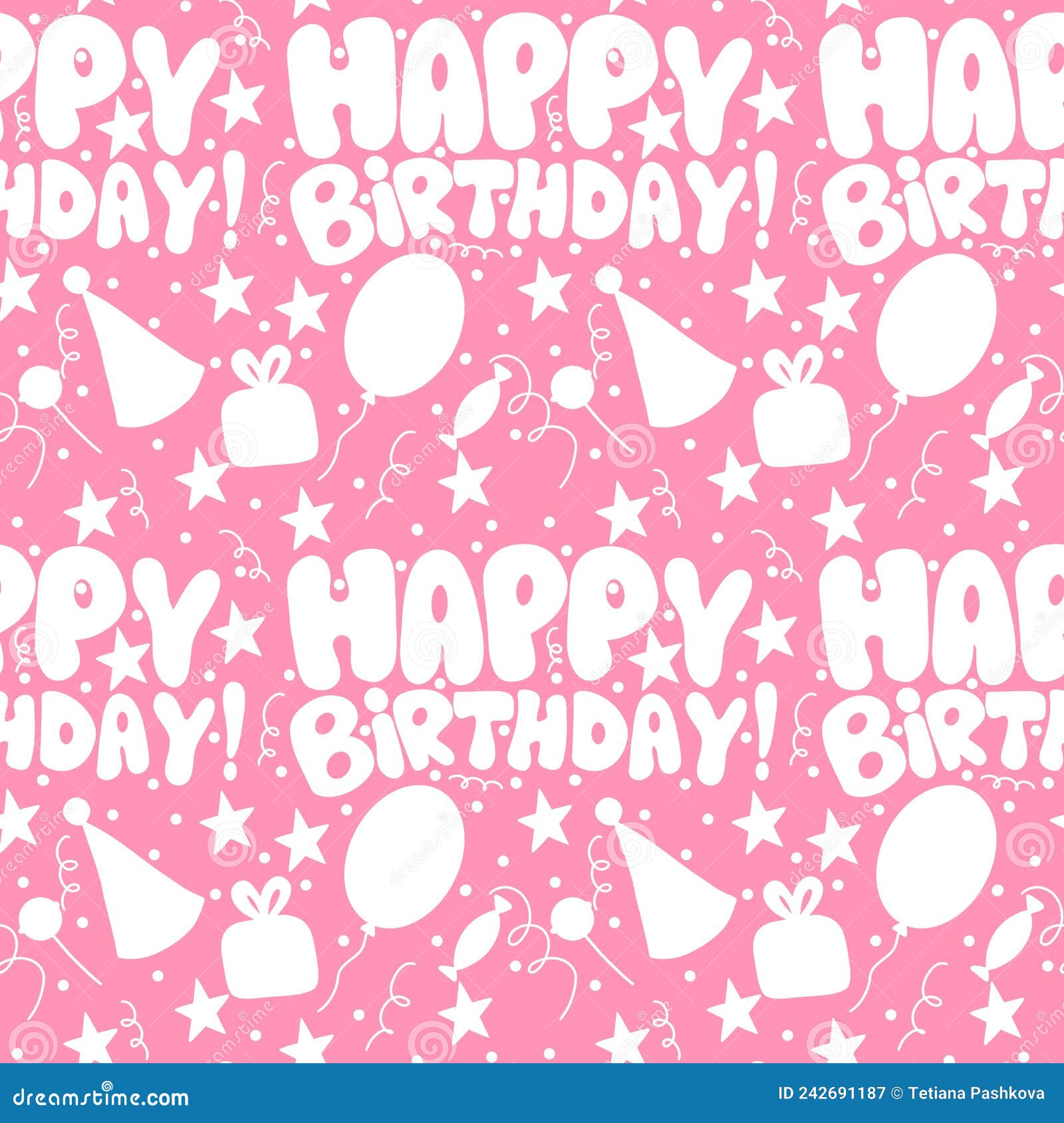 Seamless Birthday Pattern with Balloons on Pink Background Stock ...