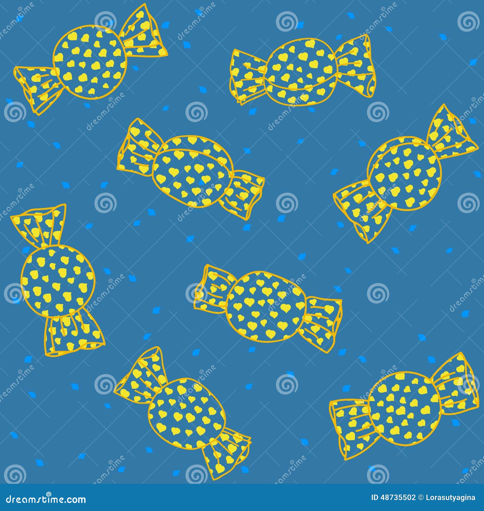 Seamless Birthday Pattern With Sweet Candies. Plain Blue Background ...