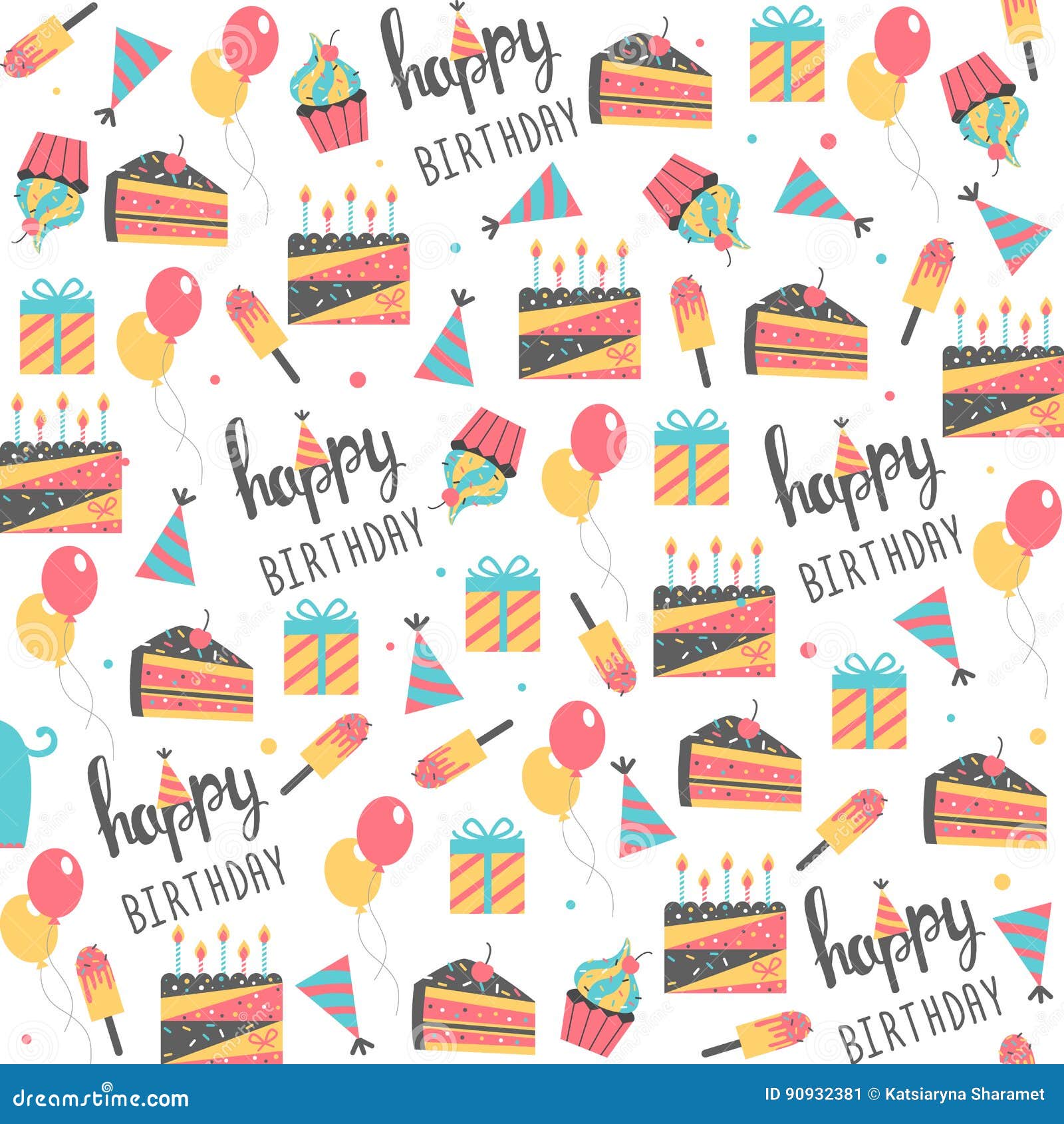 Seamless birthday pattern. stock vector. Illustration of festive - 90932381